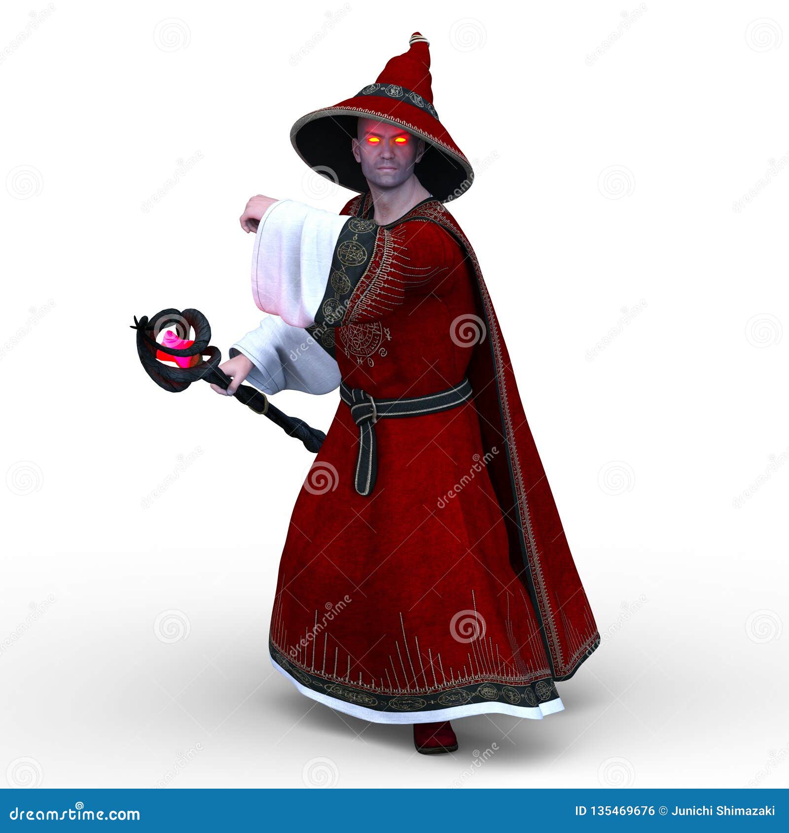 3D Rendering Of An Old Wizard In Long Robes And Hooded Cloak Isolated ...