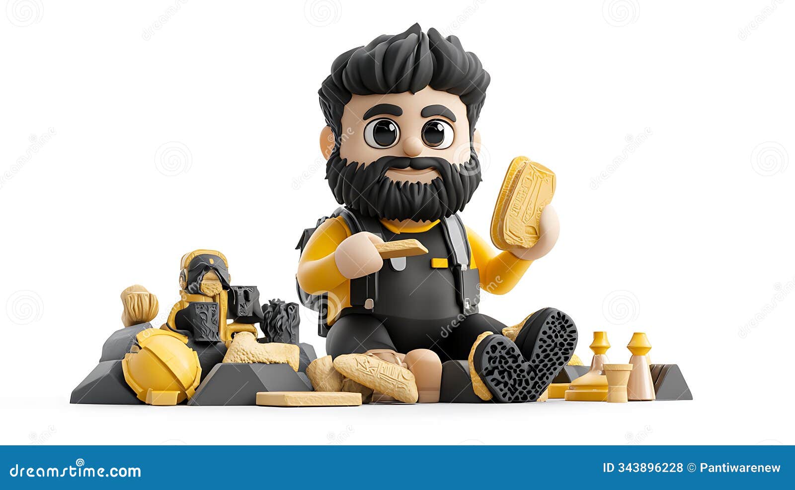 3D Character of Anthropologist Studying Ancient Artifacts Stock ...