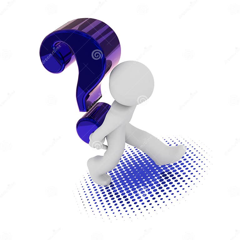 3d Character with a Big Blue Question Mark Stock Illustration ...