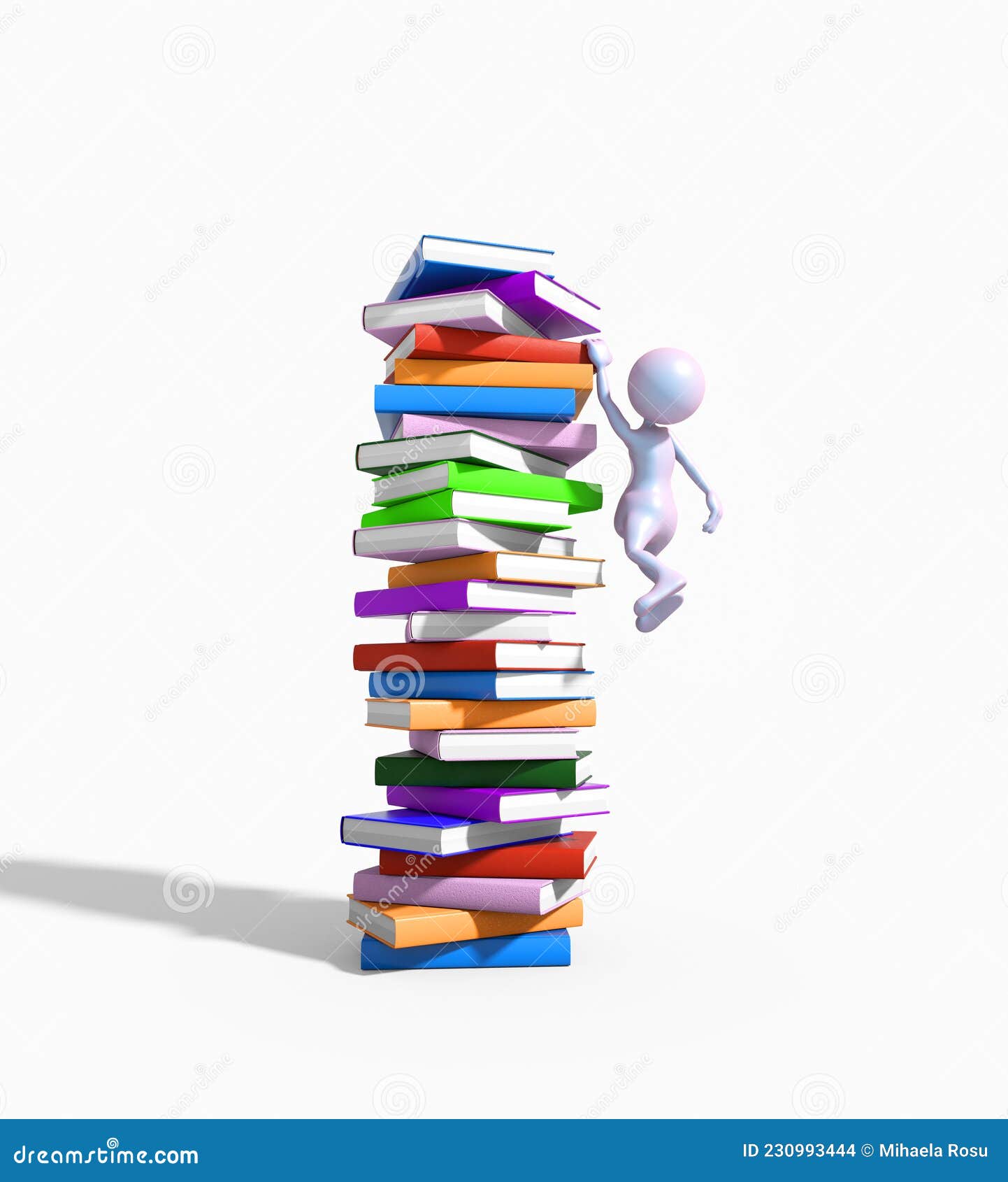 3d Character and a Big Stack of Books Stock Illustration - Illustration ...