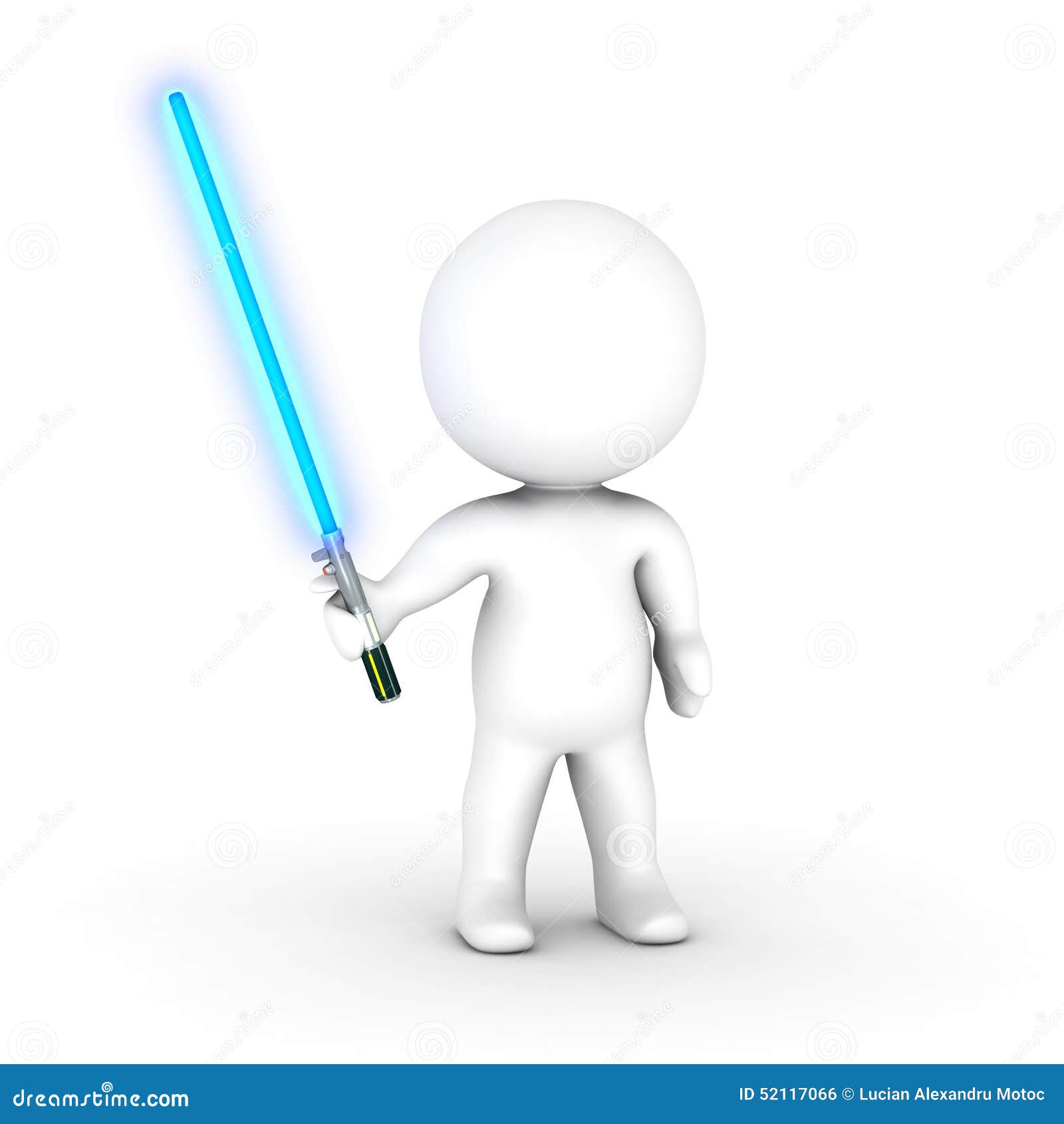 3D Character with Blue Light Saber Stock Illustration - Illustration of ...