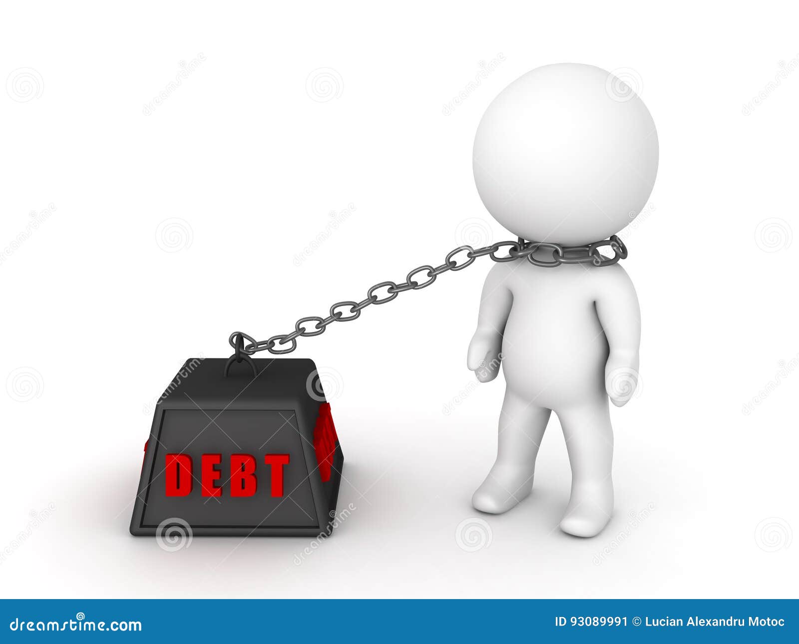 3D Character Chained To Debt Stock Illustration - Illustration of ...