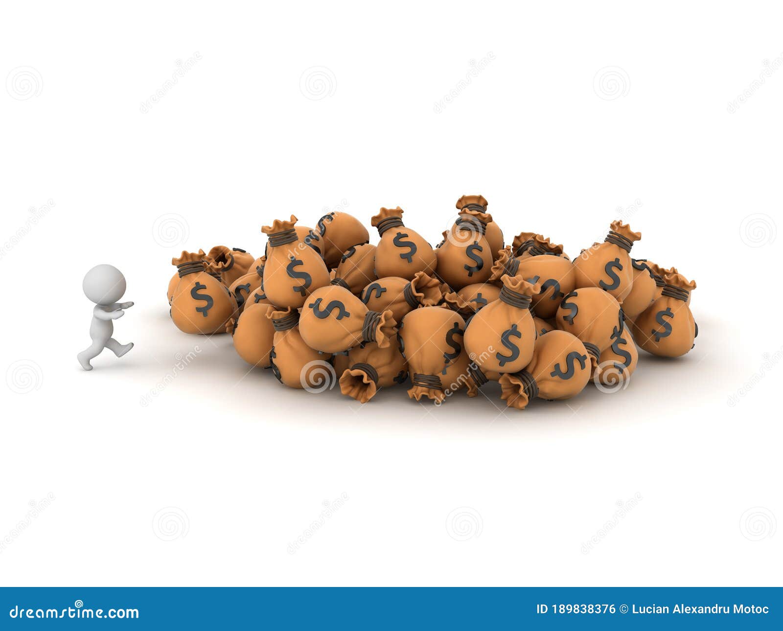 3D Character chasing money stock illustration. Illustration of money ...