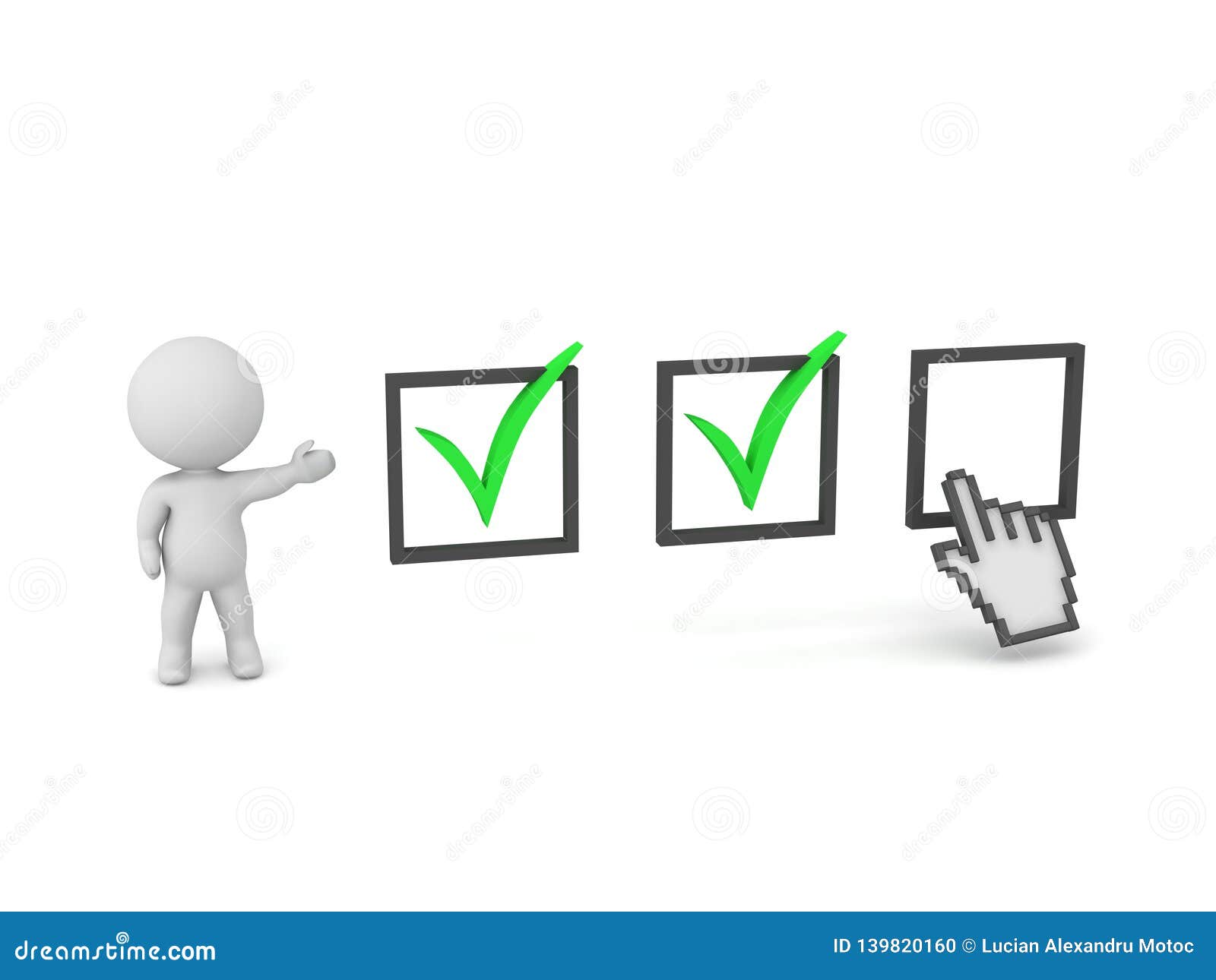 3D Character with Check Marks Stock Illustration - Illustration of ...