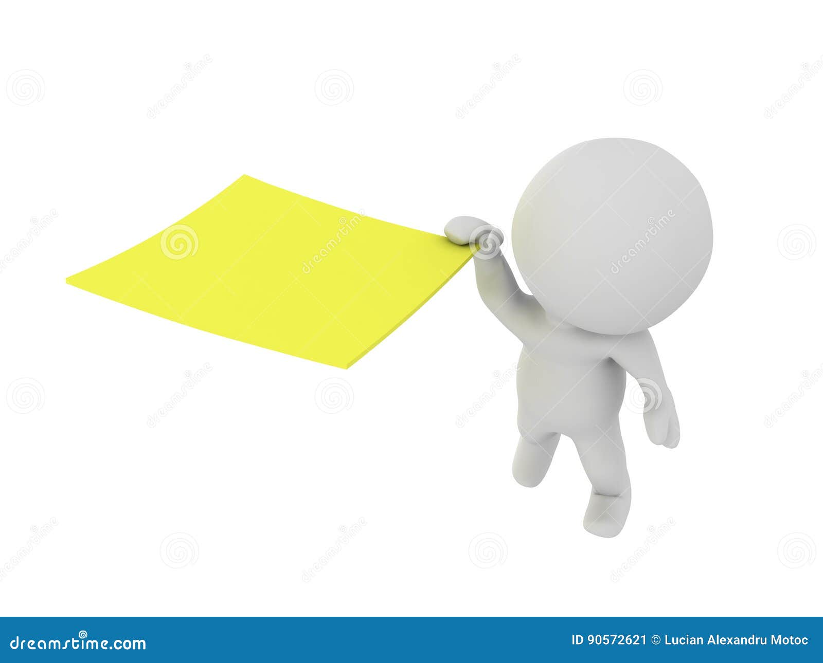 3D Character Clinging Onto Giant Yellow Post it Sticky Note Stock ...