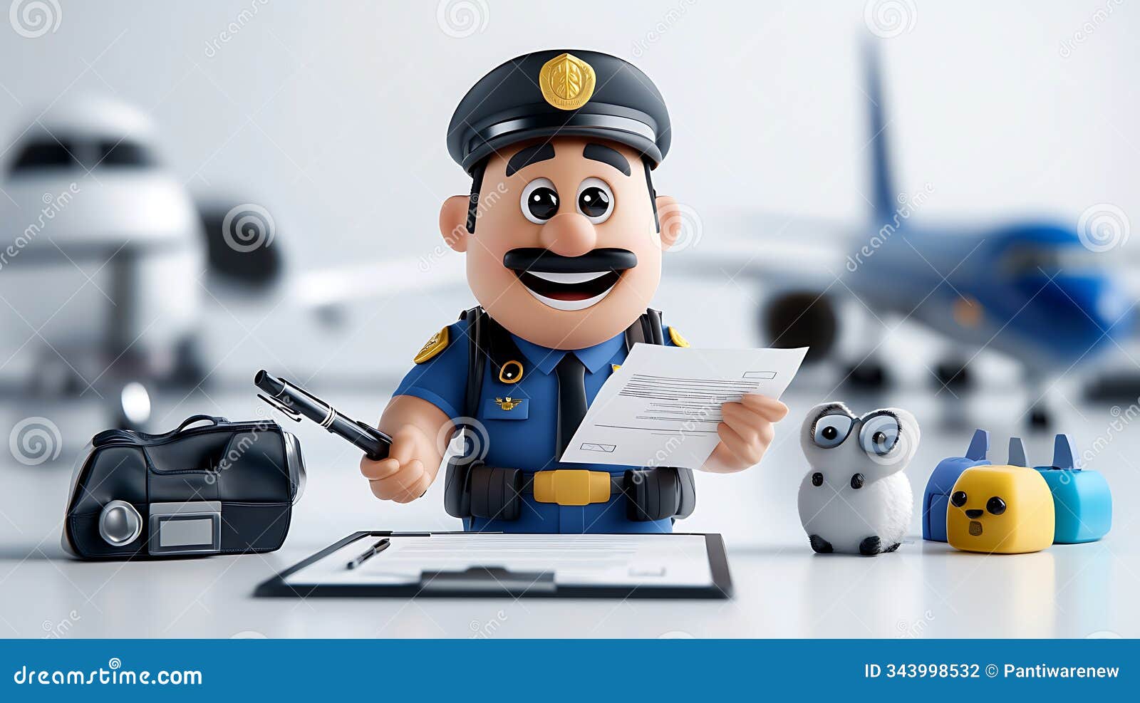 3D Character of Customs Officer Checking Documents Stock Illustration ...