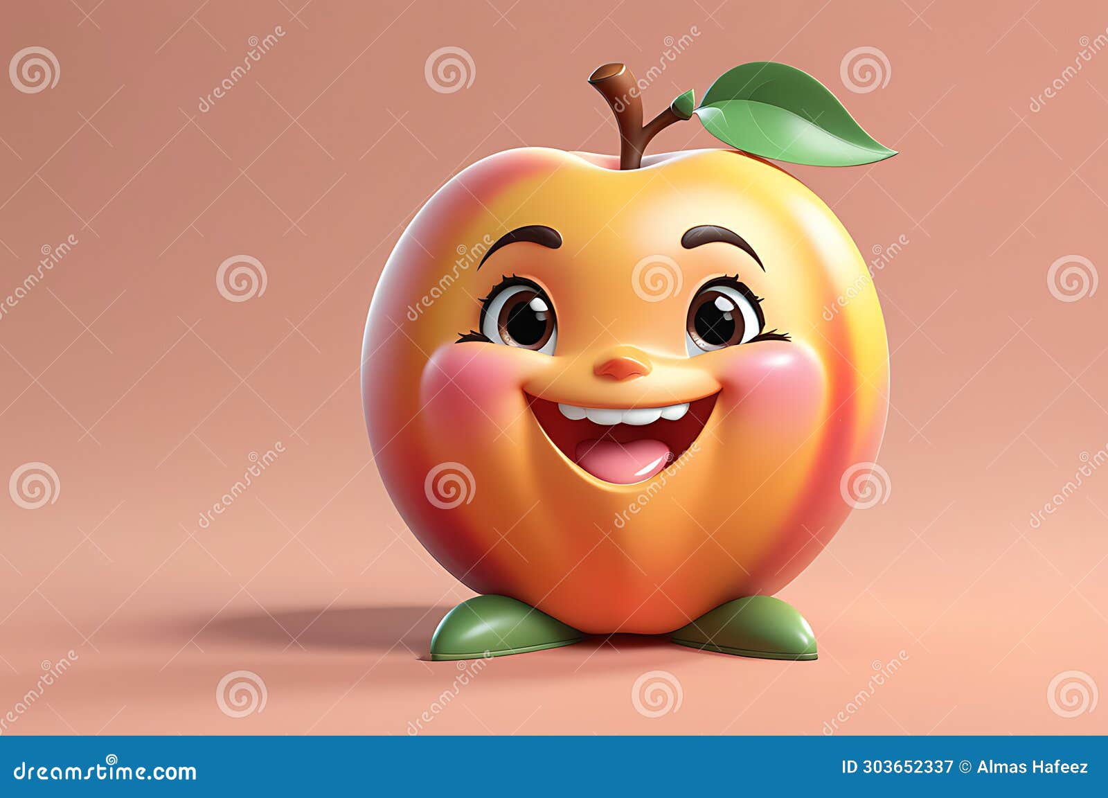 3D Character of a Cute Smiling Peach on a Solid Color Background with ...