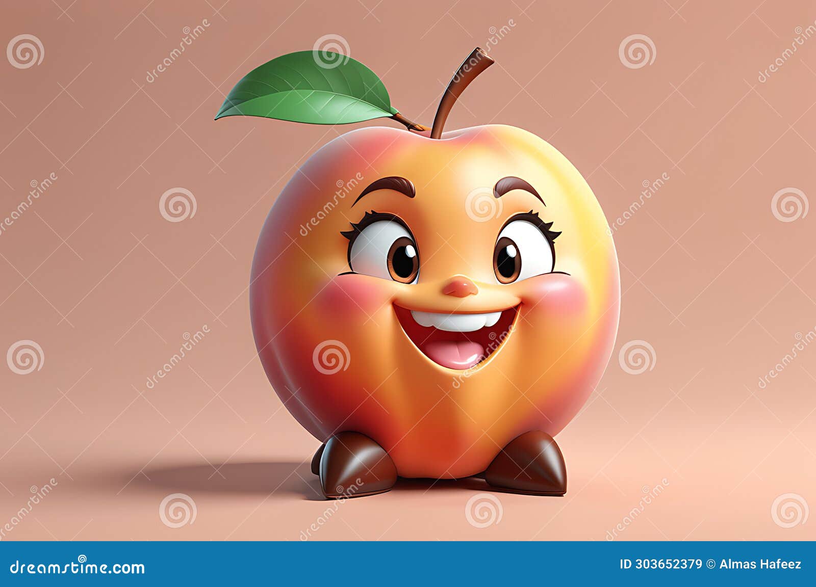 3D Character of a Cute Smiling Peach on a Solid Color Background with ...