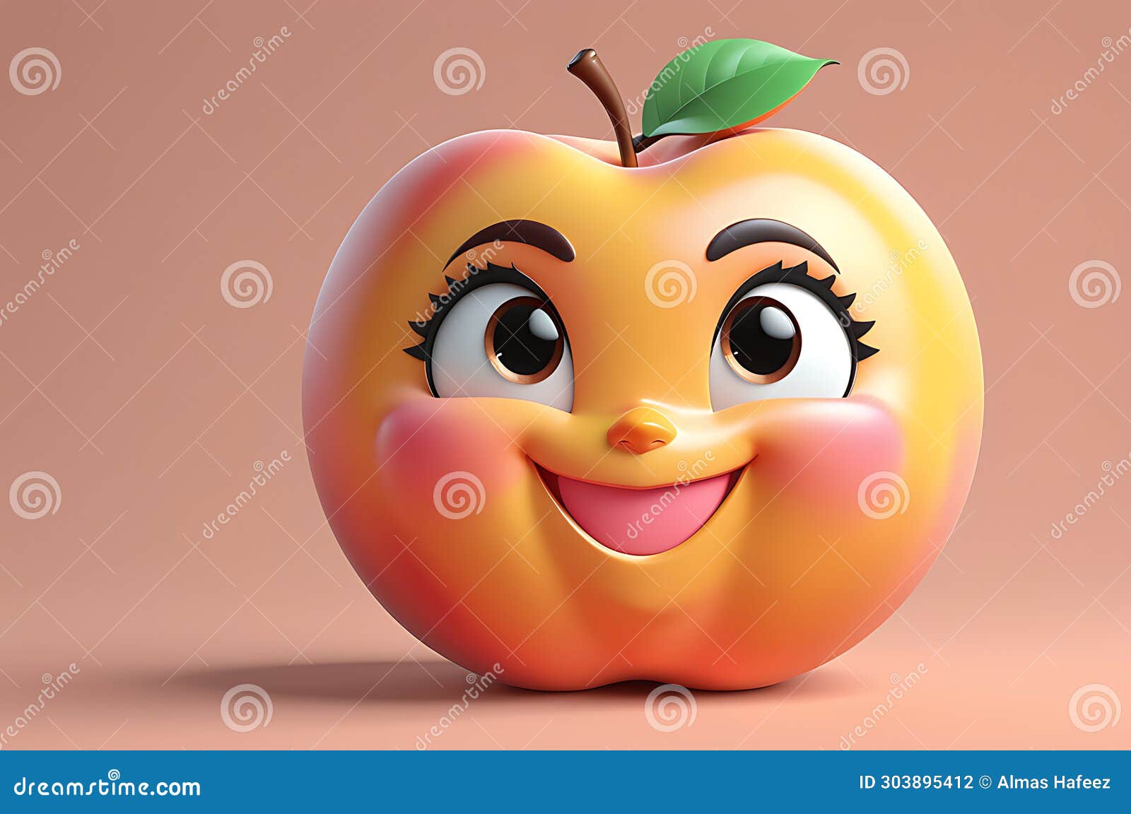 3D Character of a Cute Smiling Peach on a Solid Color Background with ...