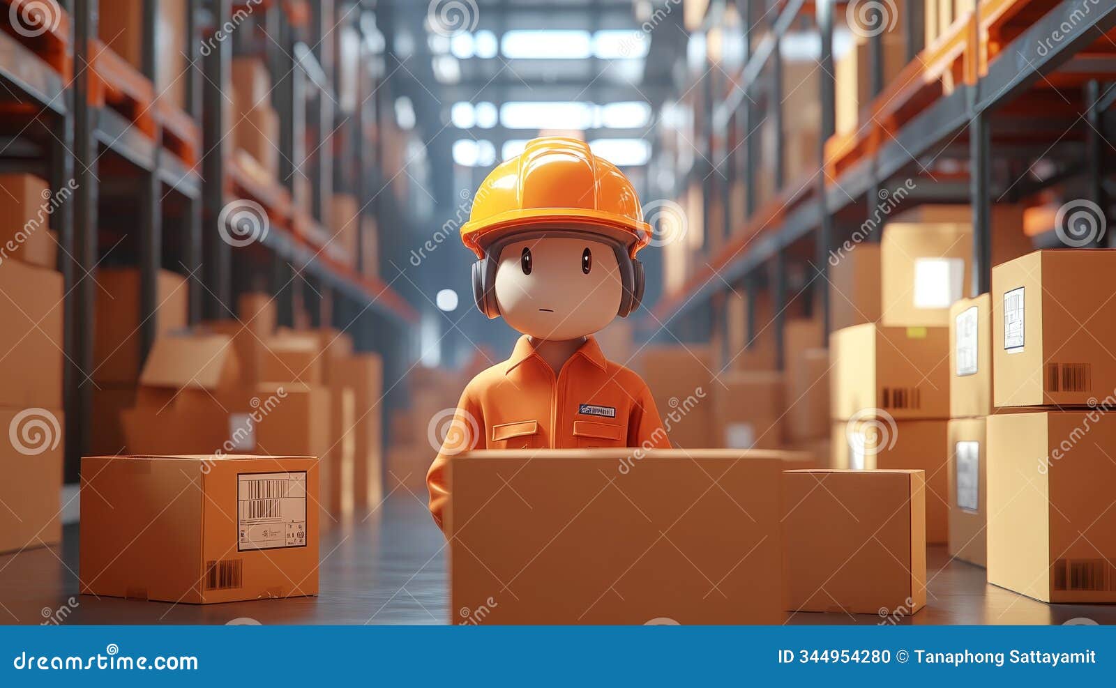 3D Character Design Faceless Worker in a Warehouse Stock Illustration ...