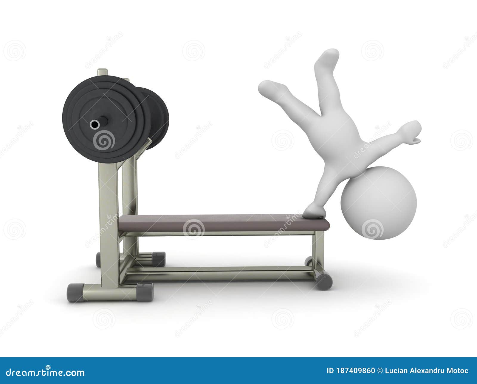 3D Character Doing a Handstand on a Bench Press Stock Illustration ...