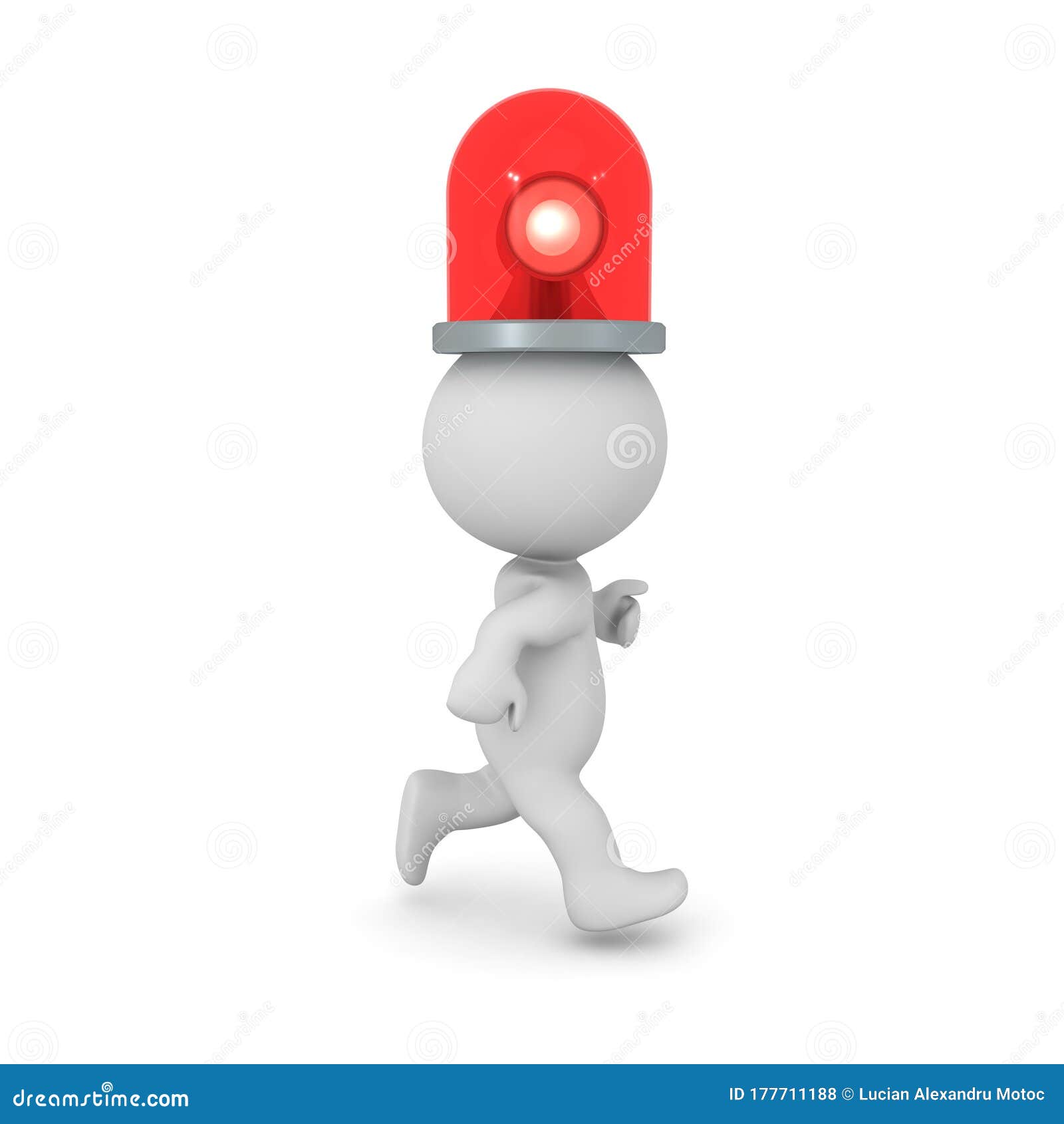 3D Character with Emergency Light Above His Head Running Stock ...