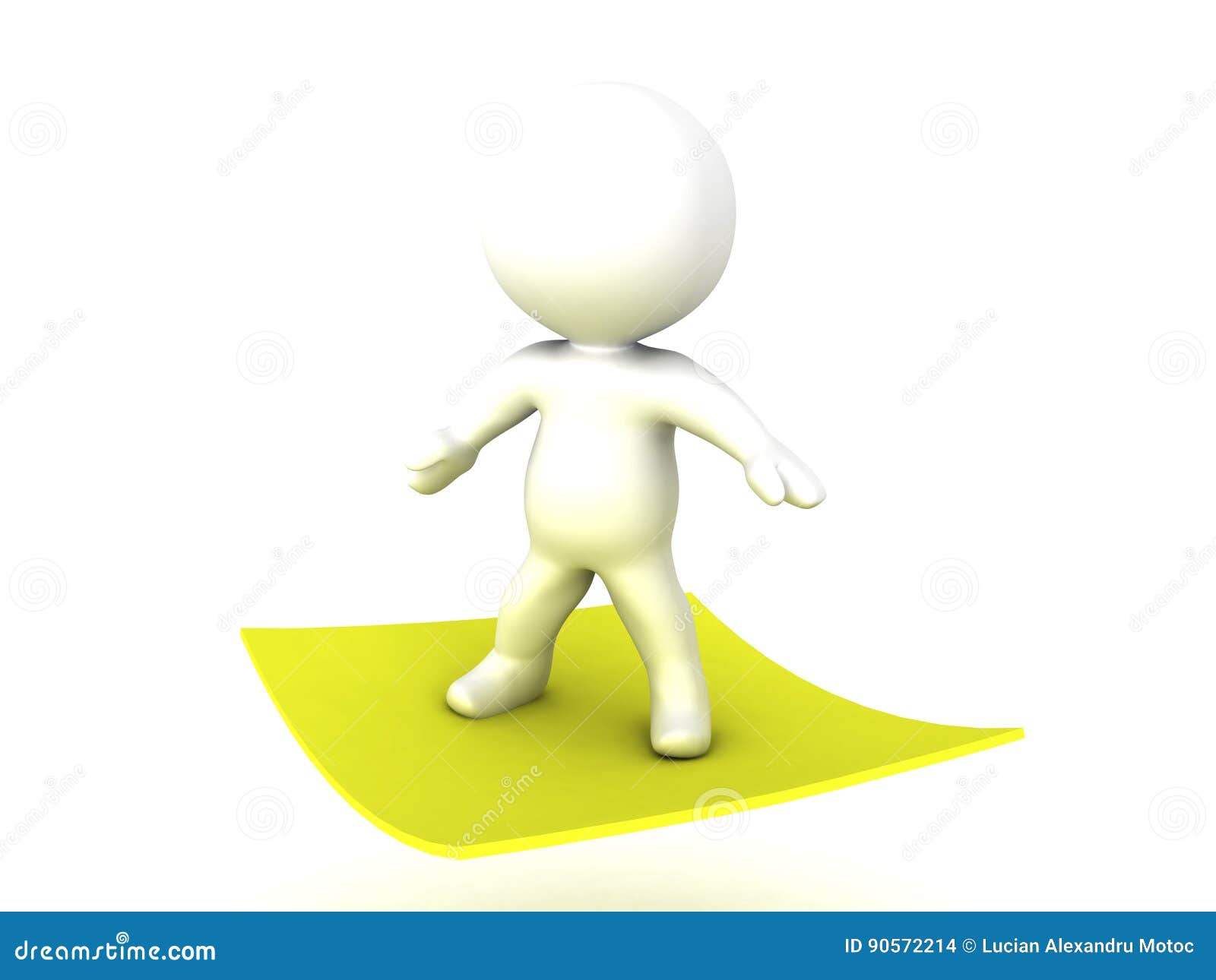 3D Character Flying on Yellow Post it Sticky Note Stock Illustration ...
