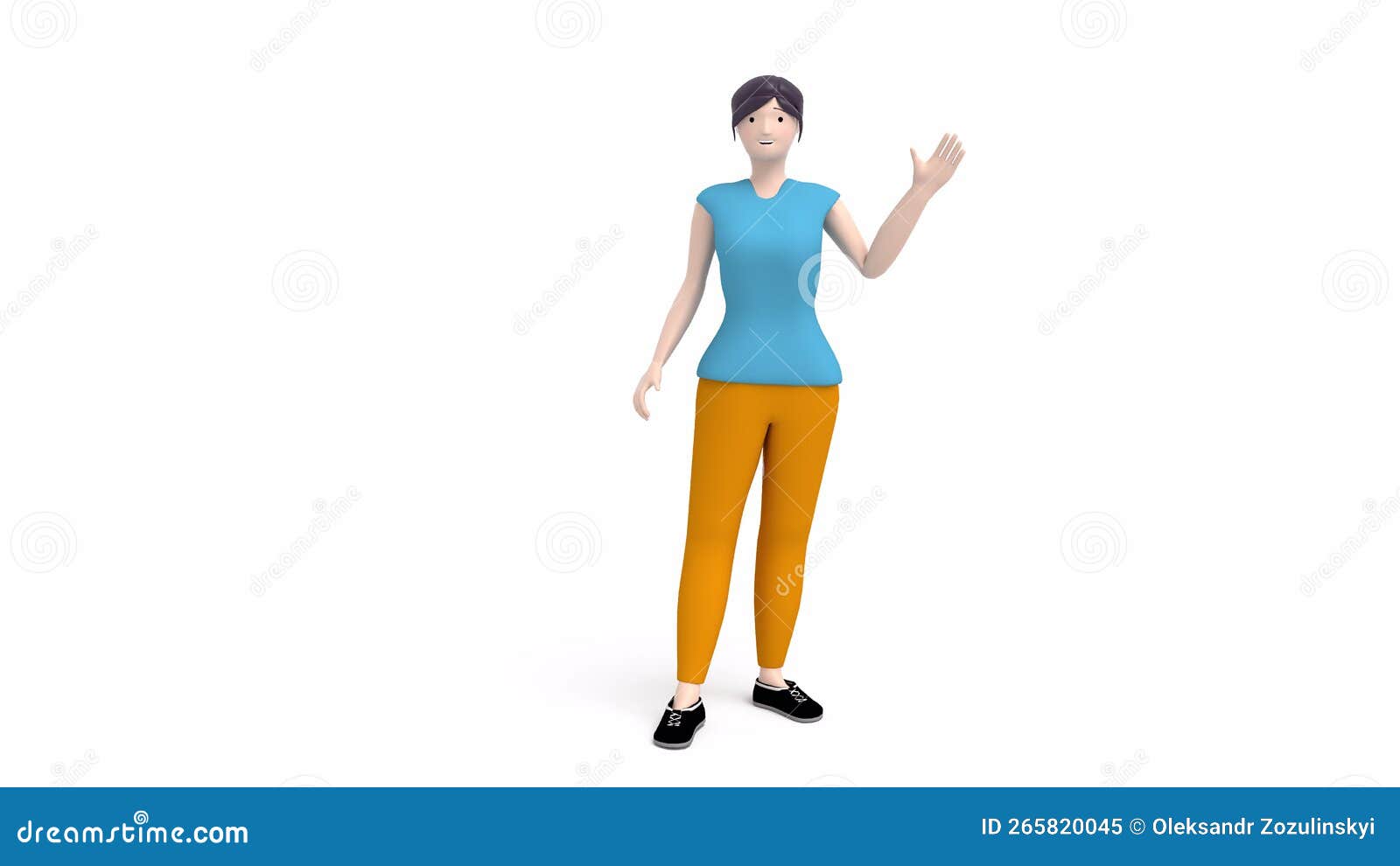 3d Character Girl Waving Her Hand 3d Stock Illustration - Illustration ...