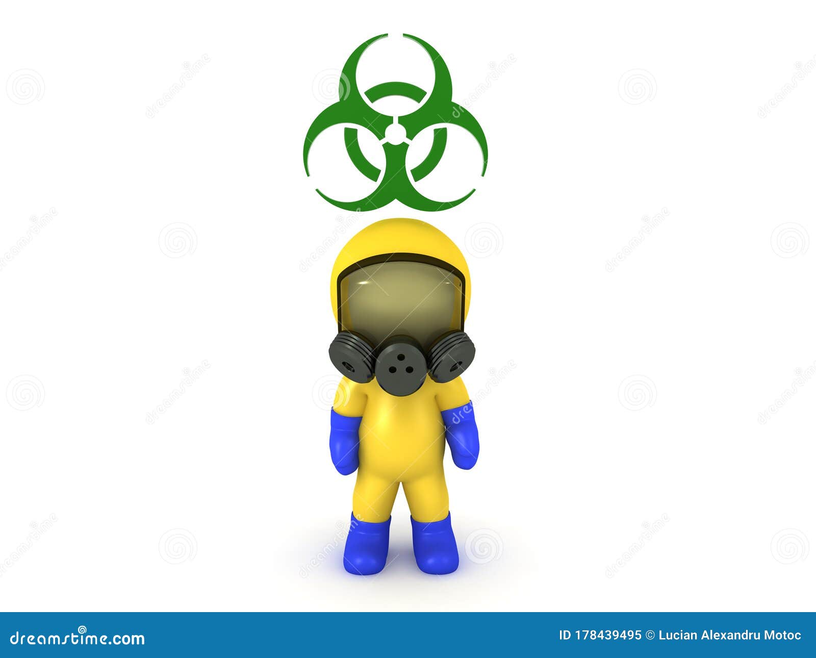 3D Character with Hazmat Suit and Biohazard Logo Above Stock ...