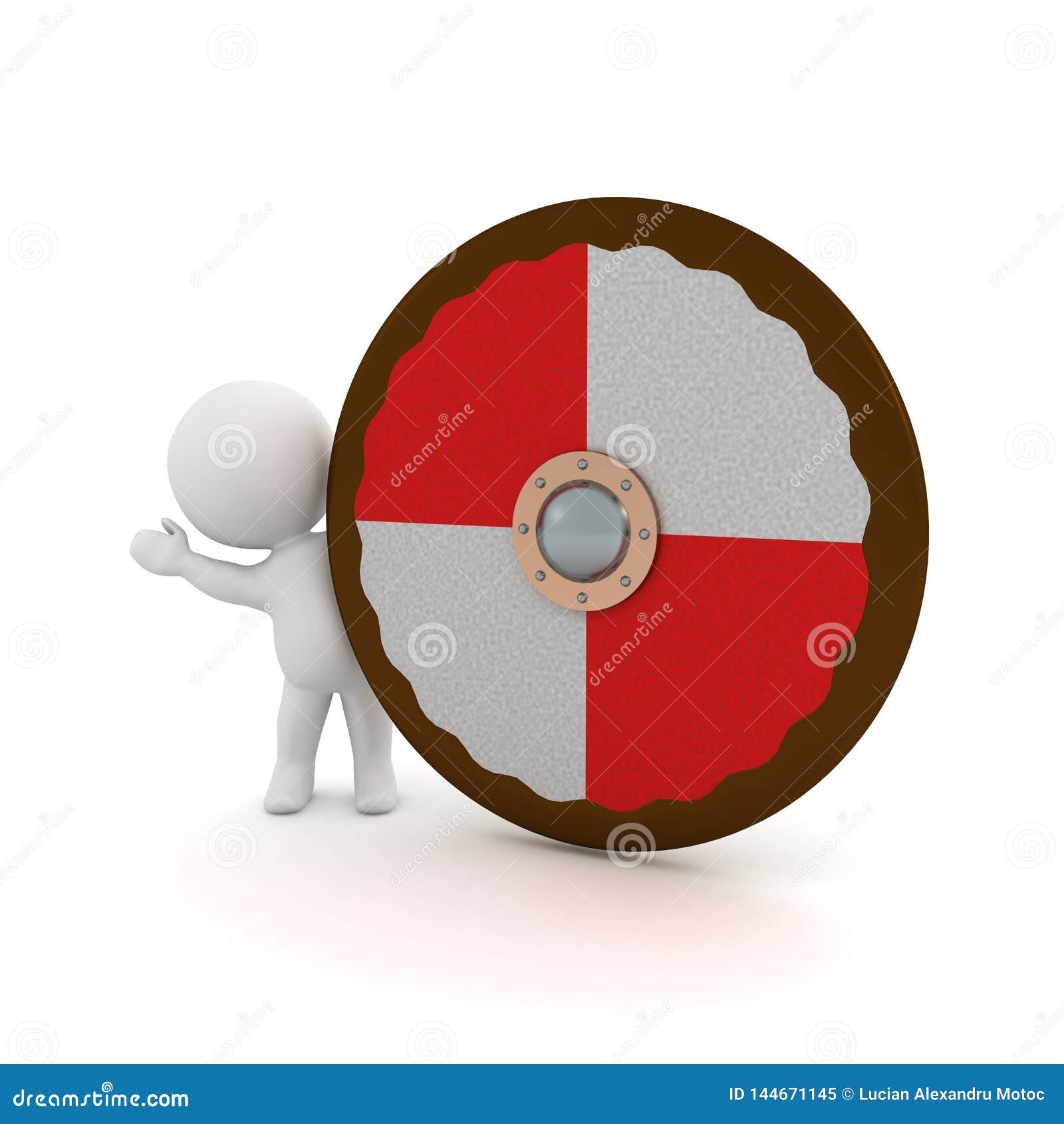 3D Character Hiding Behind Shield Stock Illustration - Illustration of ...