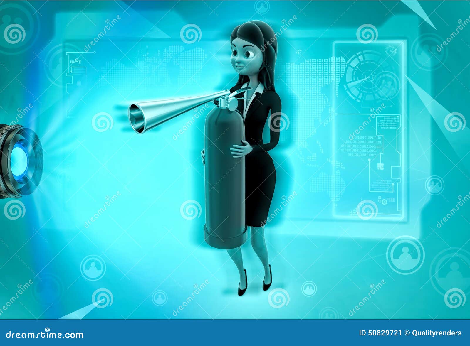 3d Character Holding Fire Extinguish in Hands Illustration Stock ...