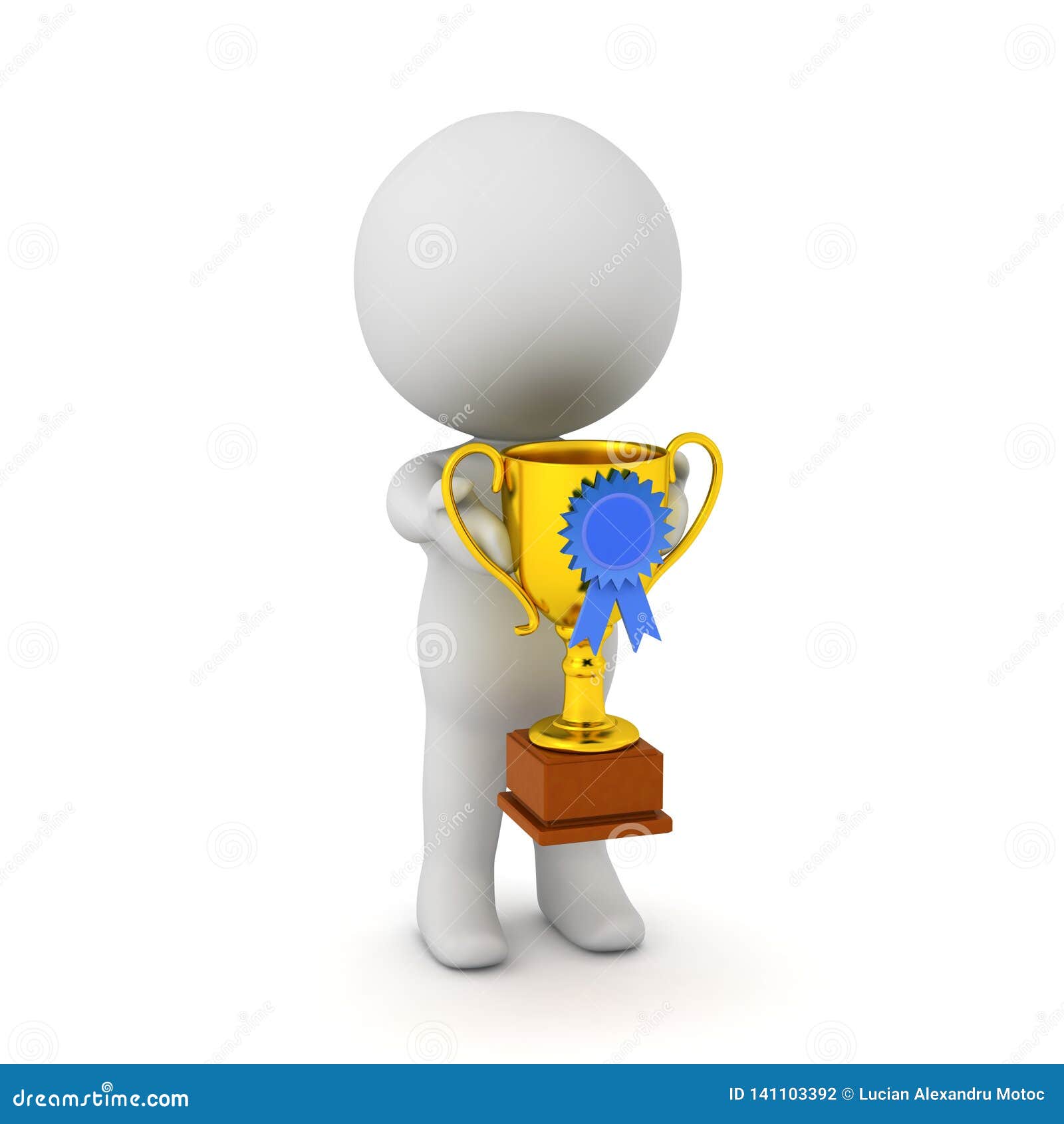 3D Character Holding a Small Trophy Stock Illustration - Illustration ...