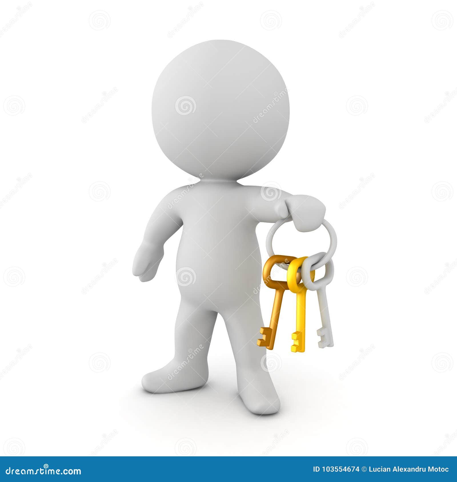 3D Character Holding a Key Chain with Multiple Colored Keys Stock ...