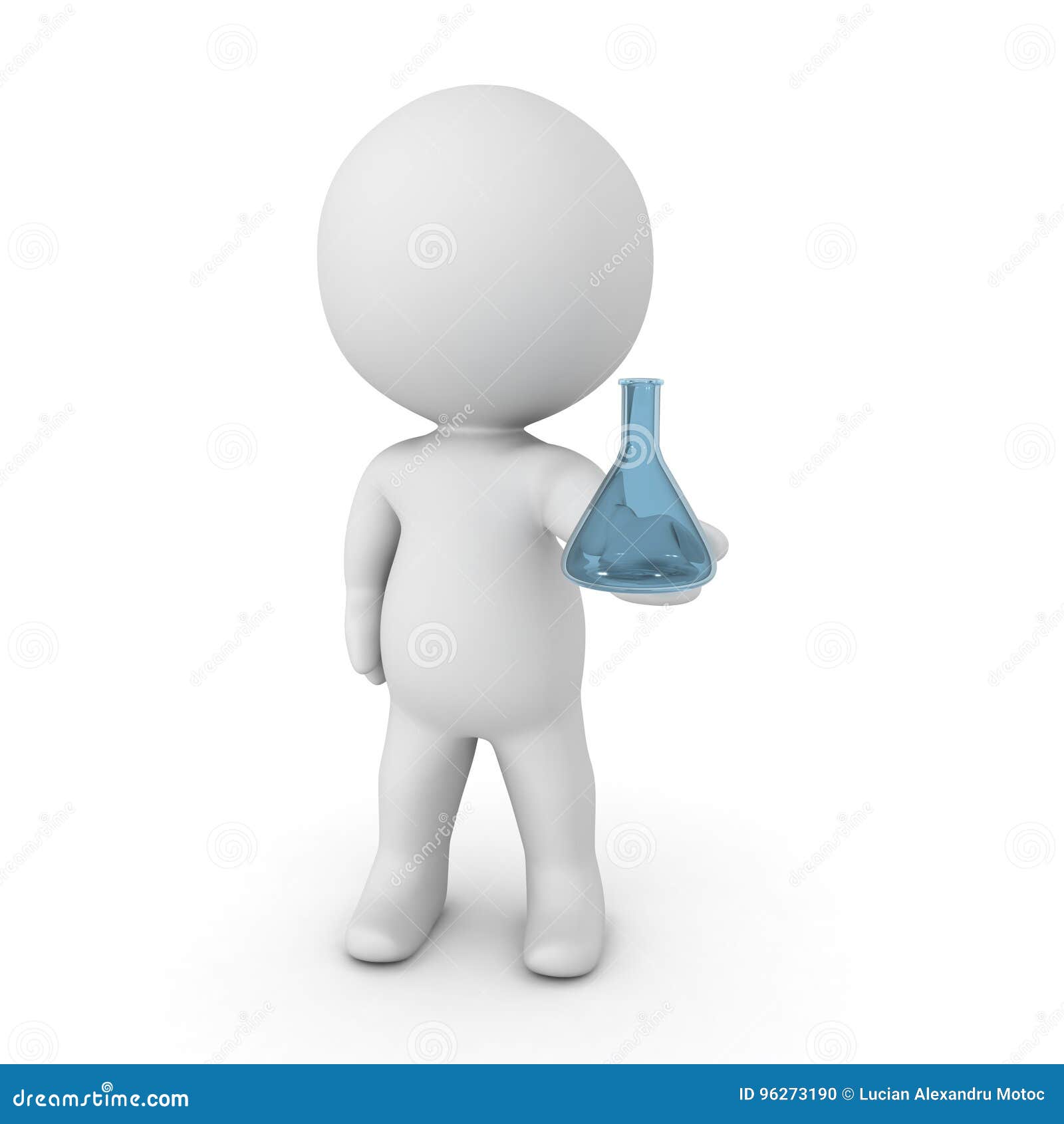 3D Character Holding Laboratory Flask Stock Illustration - Illustration ...