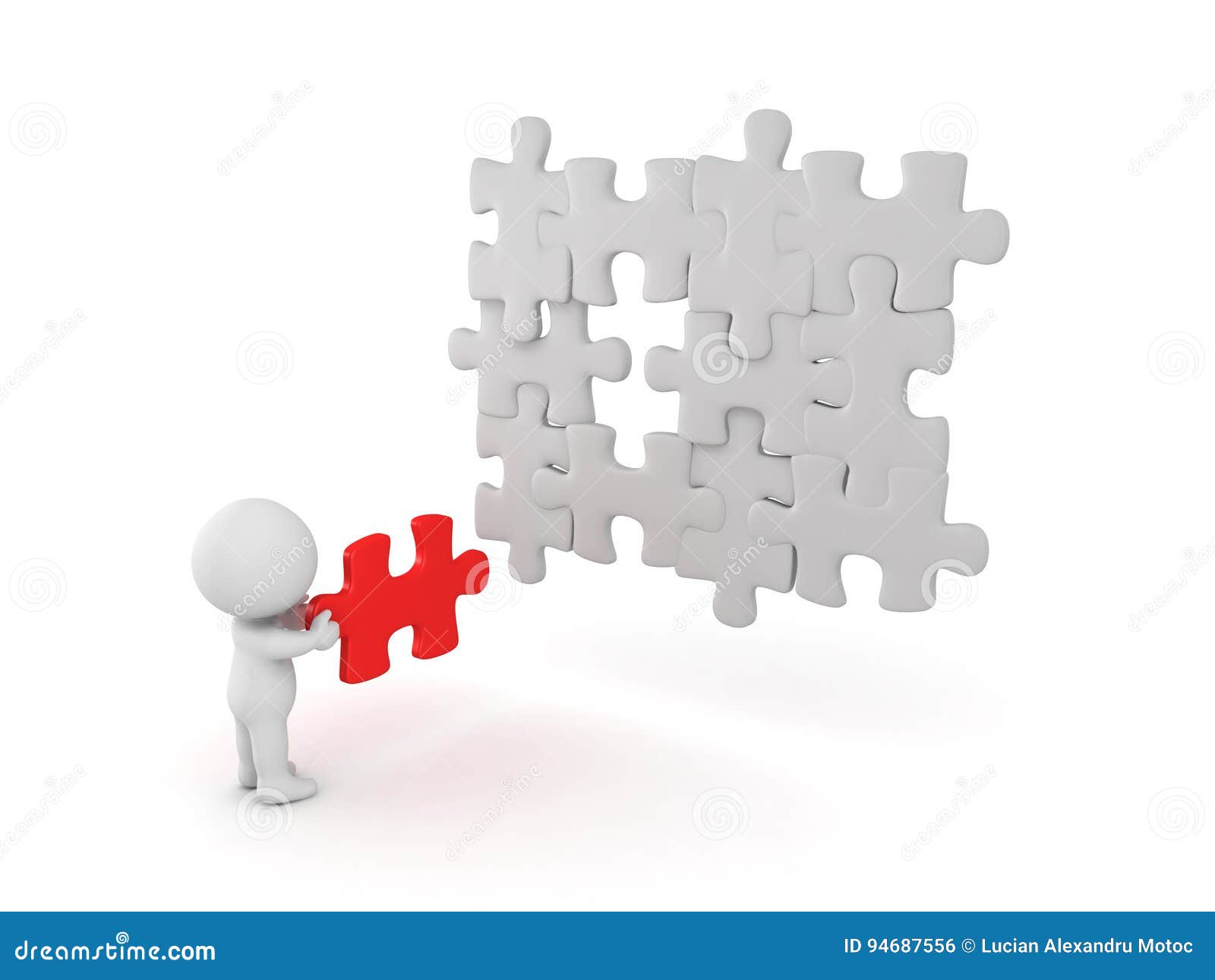 3D Character Holding the Missing Puzzle Piece Stock Illustration ...