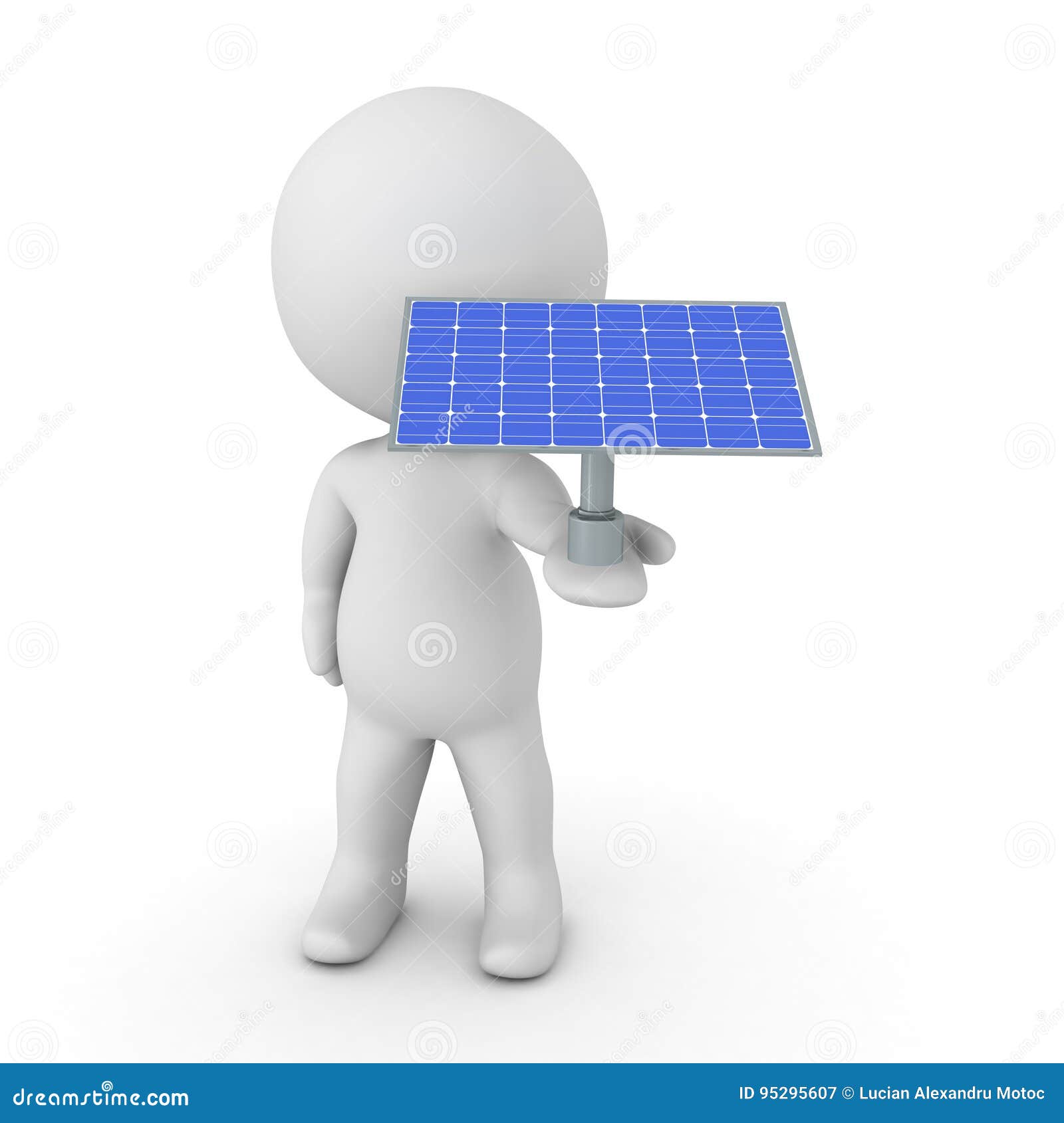 3D Character Holding Solar Panel in His Hand Stock Illustration ...