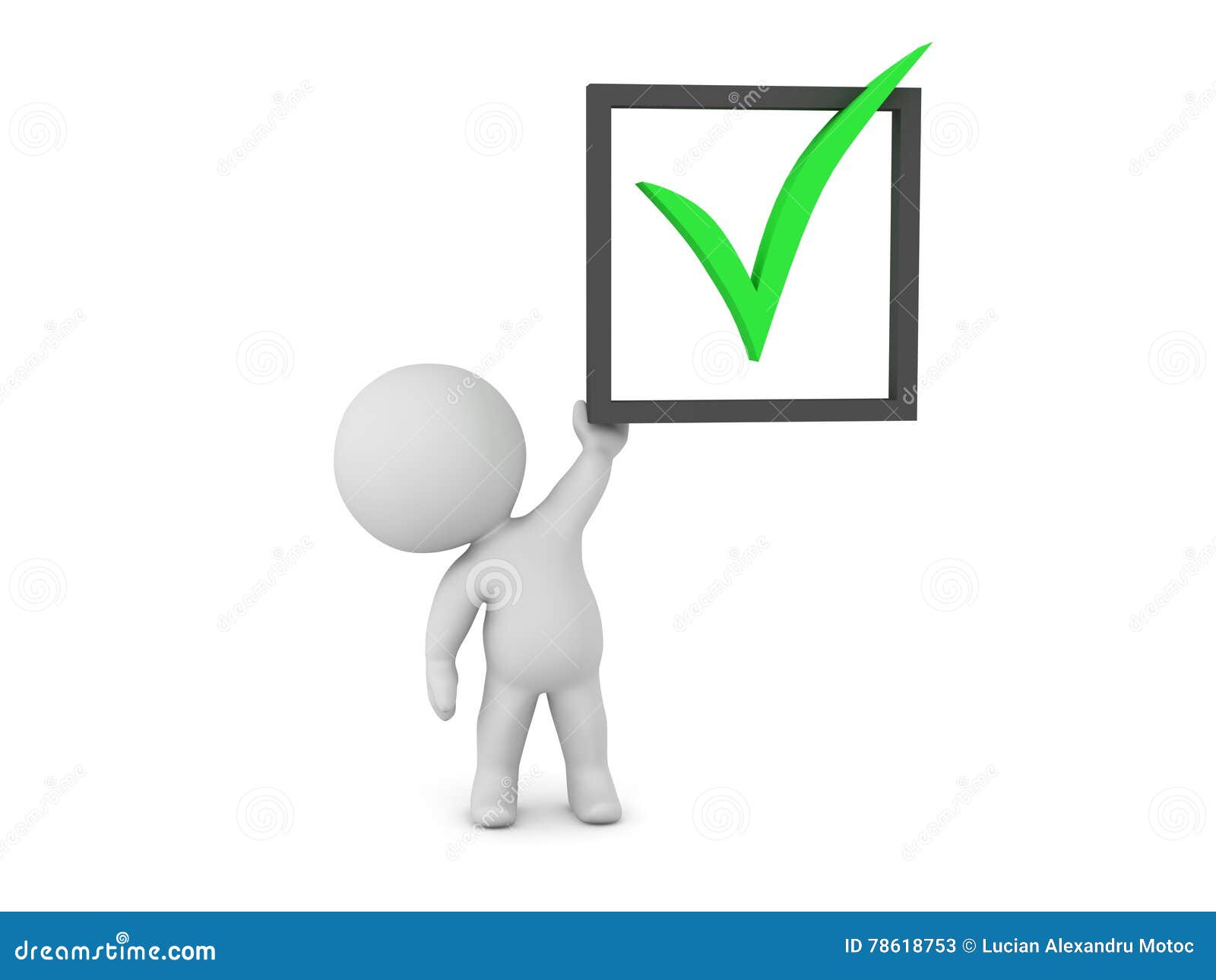 3D Character Holding Up Large Check Mark Stock Illustration ...