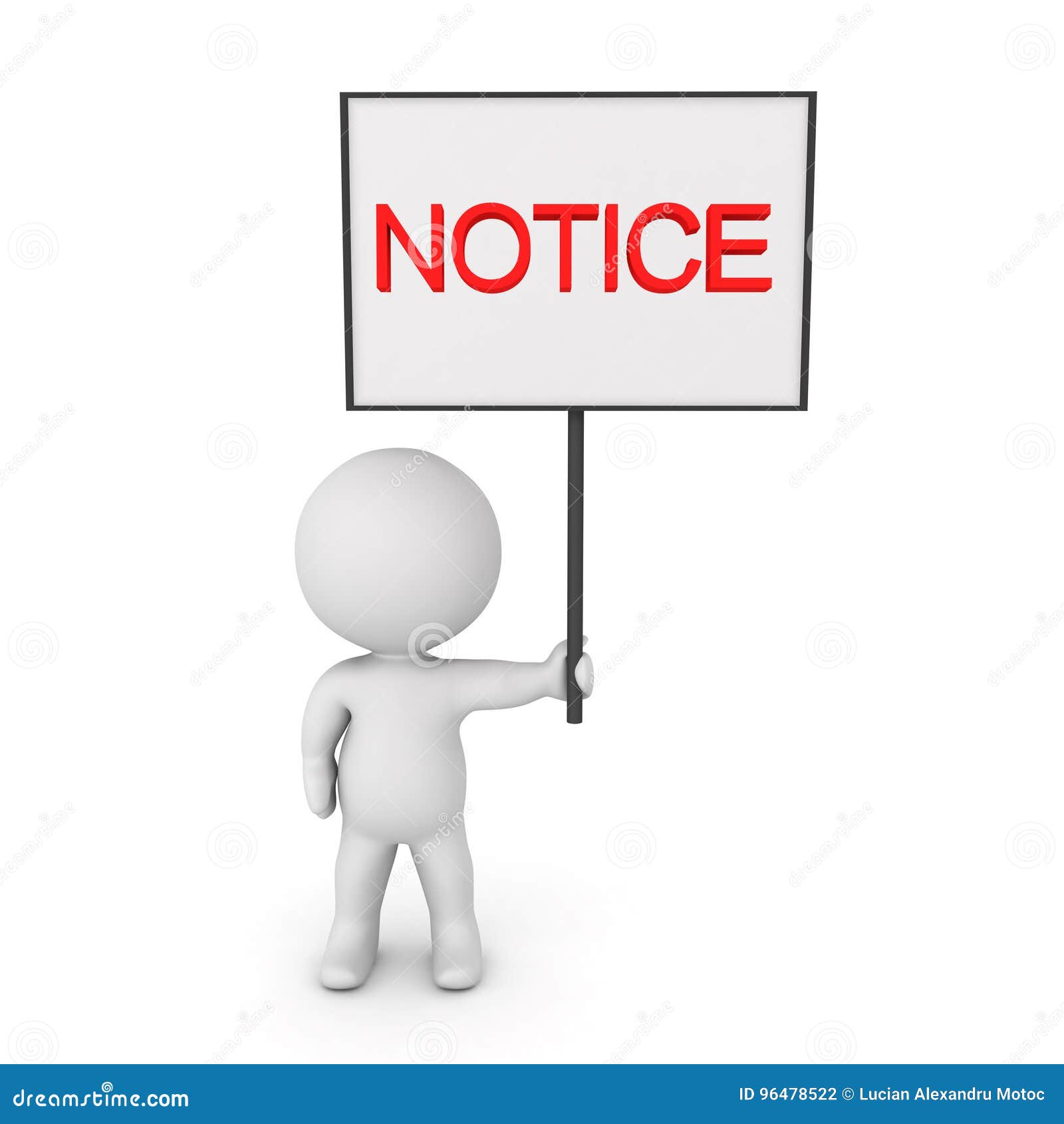 3D Character Holding Up Notice Sign Stock Illustration - Illustration ...