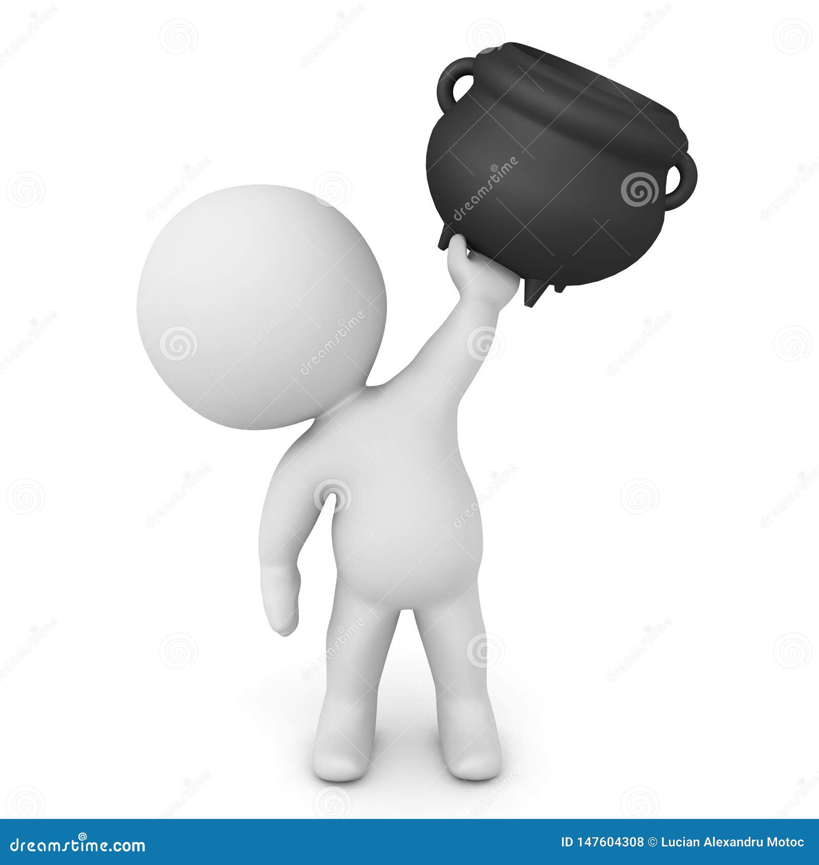3D Character Holding Up Small Black Cauldron Stock Illustration ...