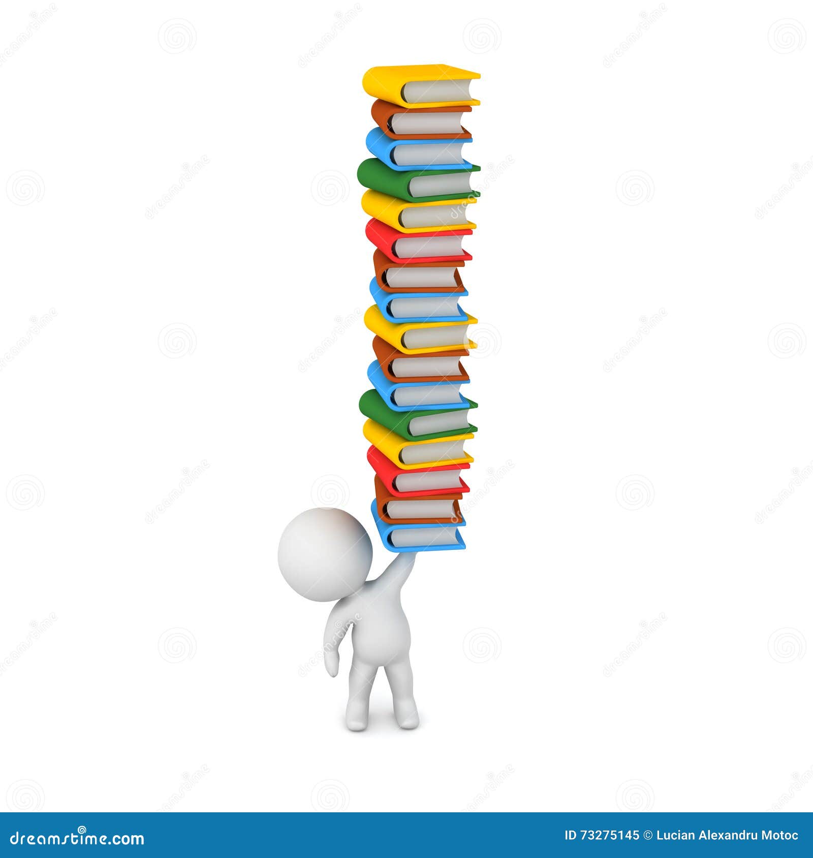 3D Character Holding Up a Stack of Books Stock Illustration ...