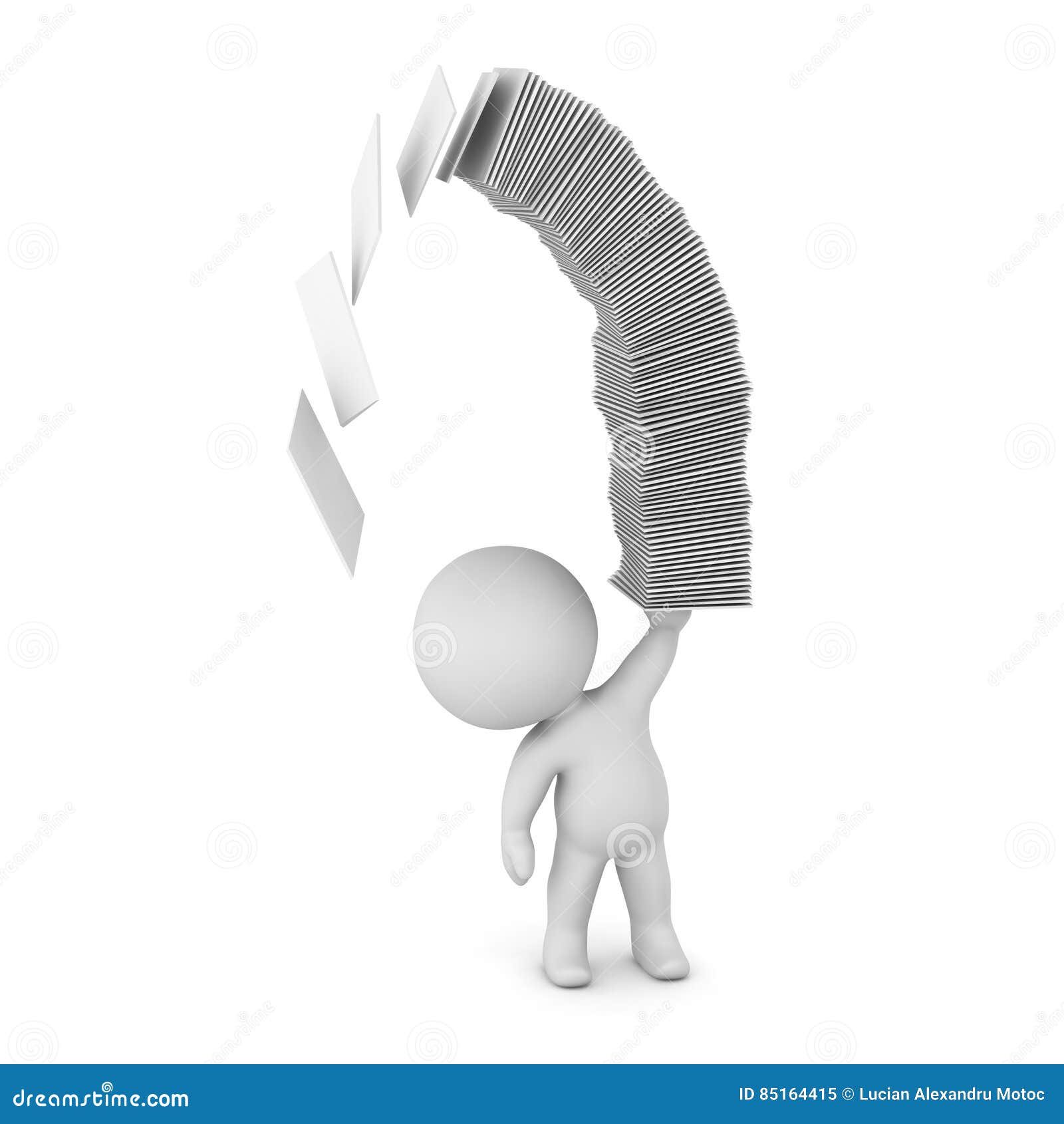 3D Character Holding Up Stack of Papers Stock Illustration ...