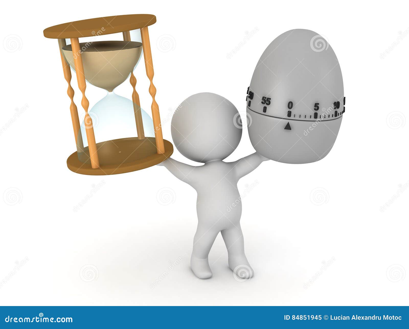 3D Character With An Hourglass And An Egg Timer Stock Illustration ...