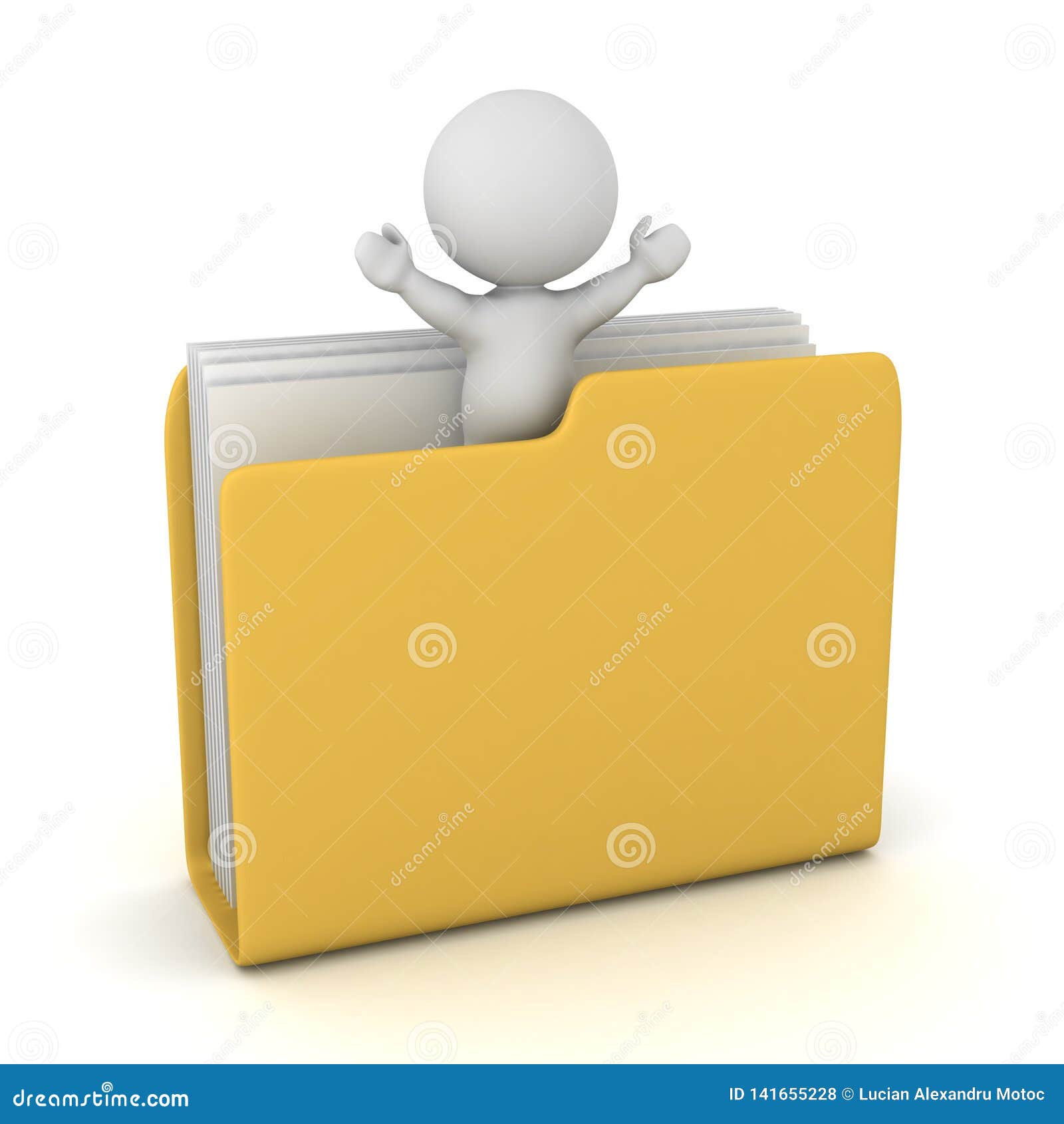 3D Character Inside a Folder Stock Illustration - Illustration of ...