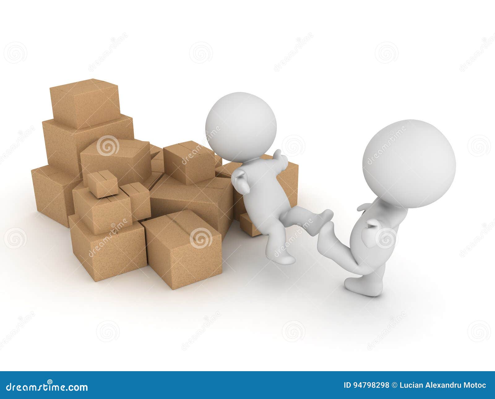 3D Character Kicked Into A Pile Of Cardboard Boxes Stock Photography ...