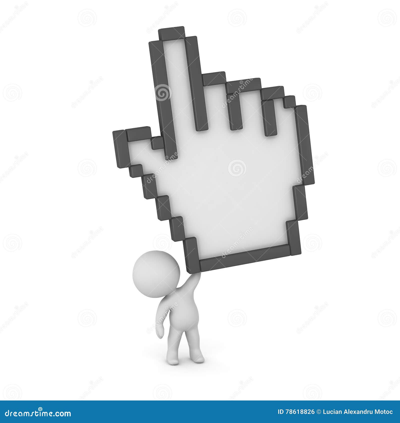 3D Character with Large Click Hand Cusor Stock Illustration ...