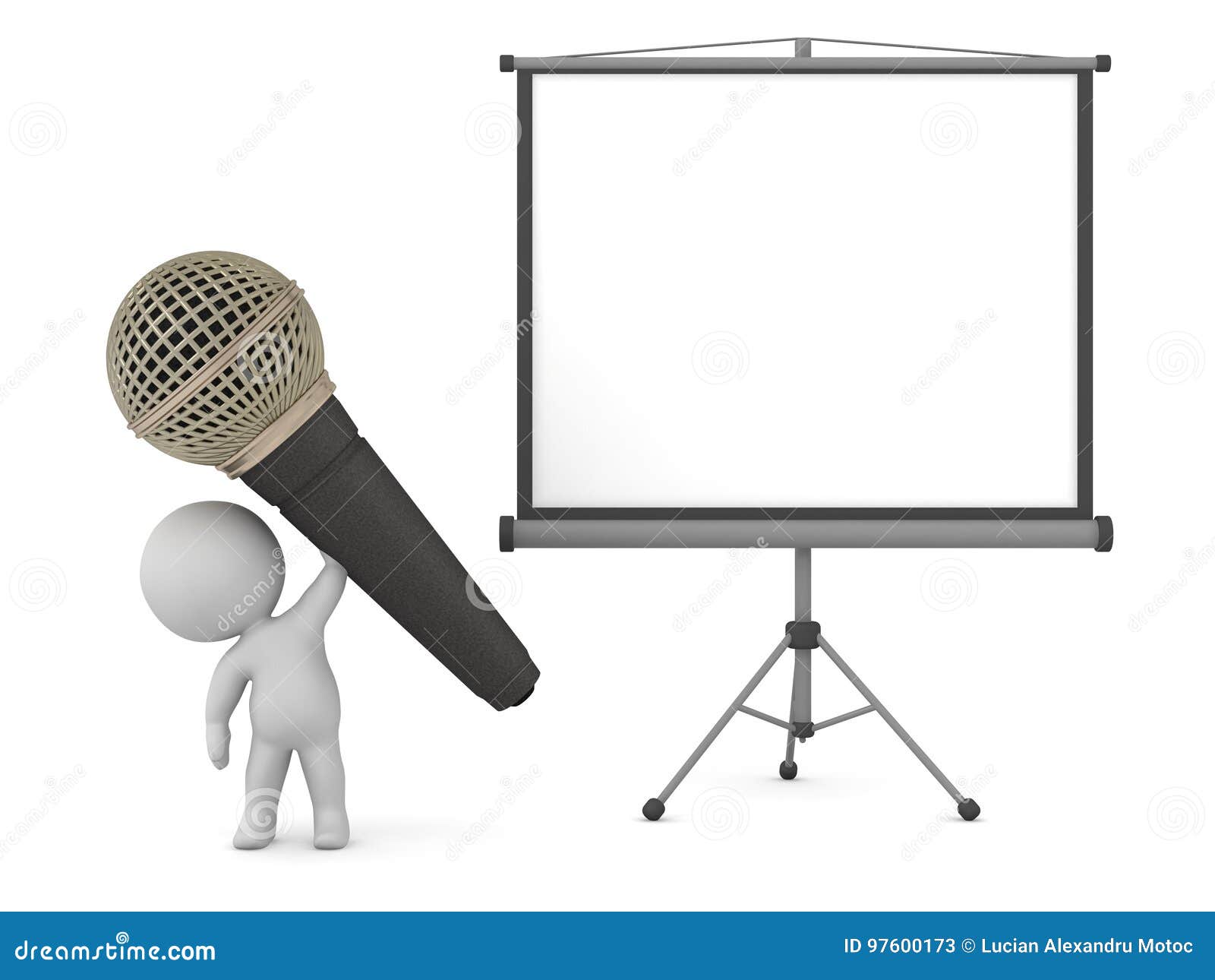 3D Character with Large Microphone and Projector Screen Stock ...