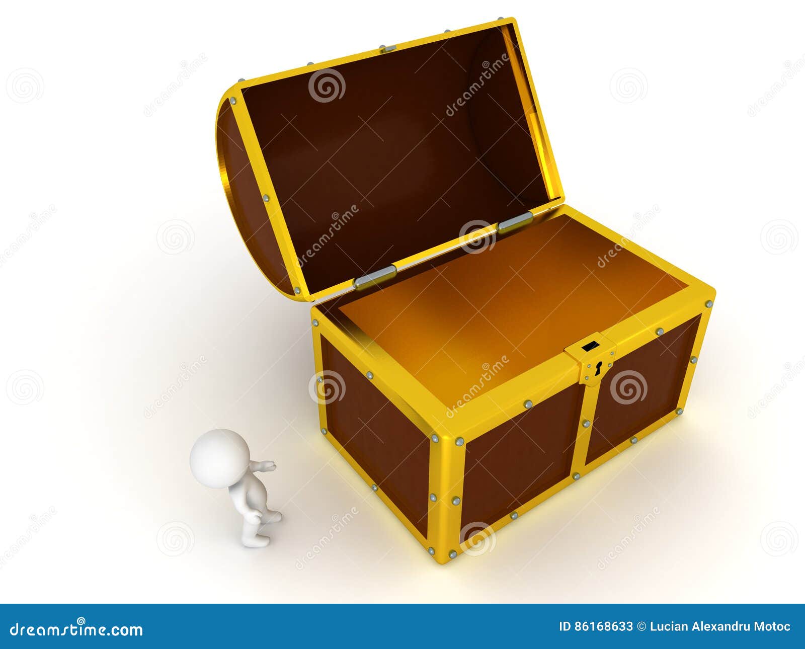 3D Character and Large Open Chest Stock Illustration - Illustration of ...