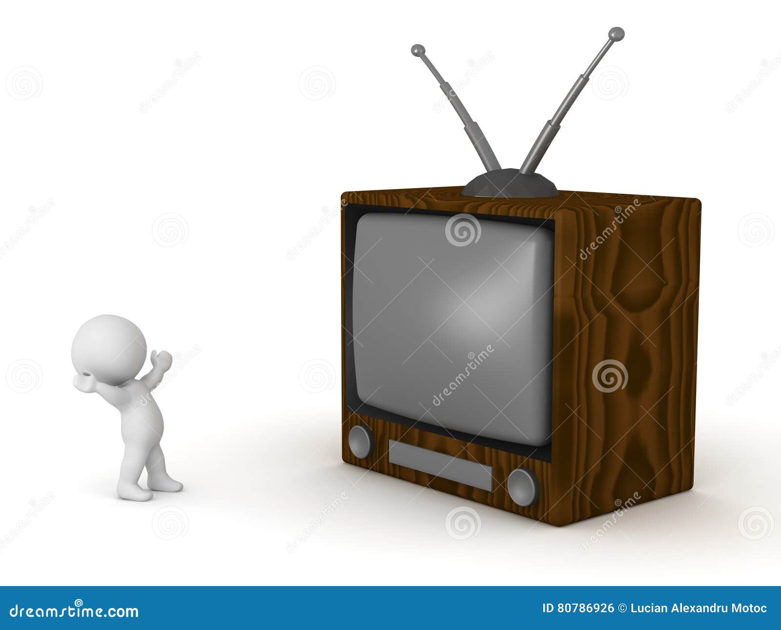 3D Character and Large Retro TV Stock Illustration - Illustration of ...