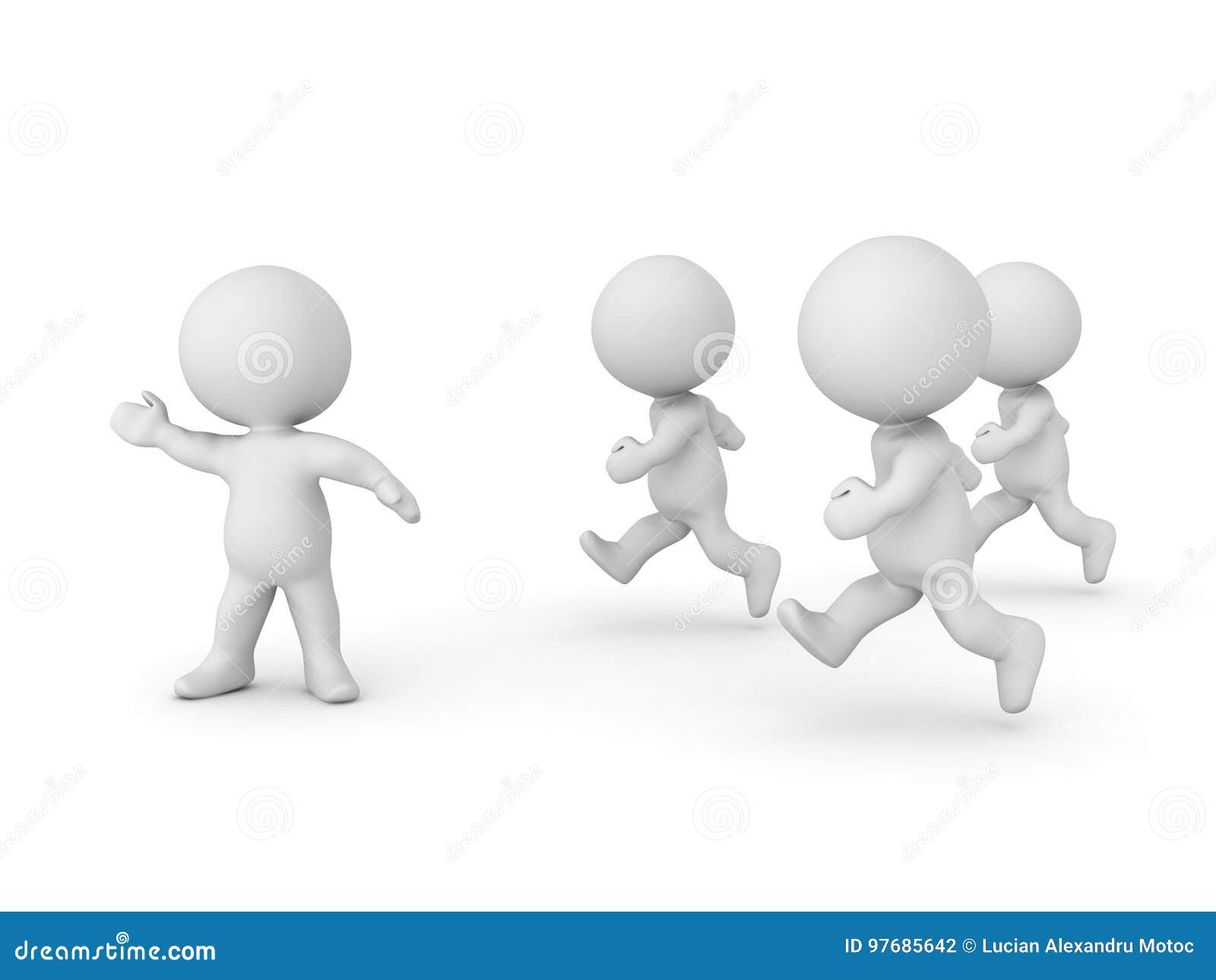 3D Character Leading and Giving Direction To Other Characters Stock ...