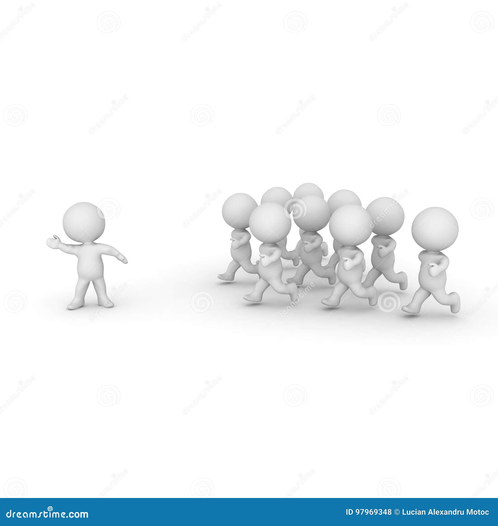 3D Character Leading a Group of People Stock Illustration ...