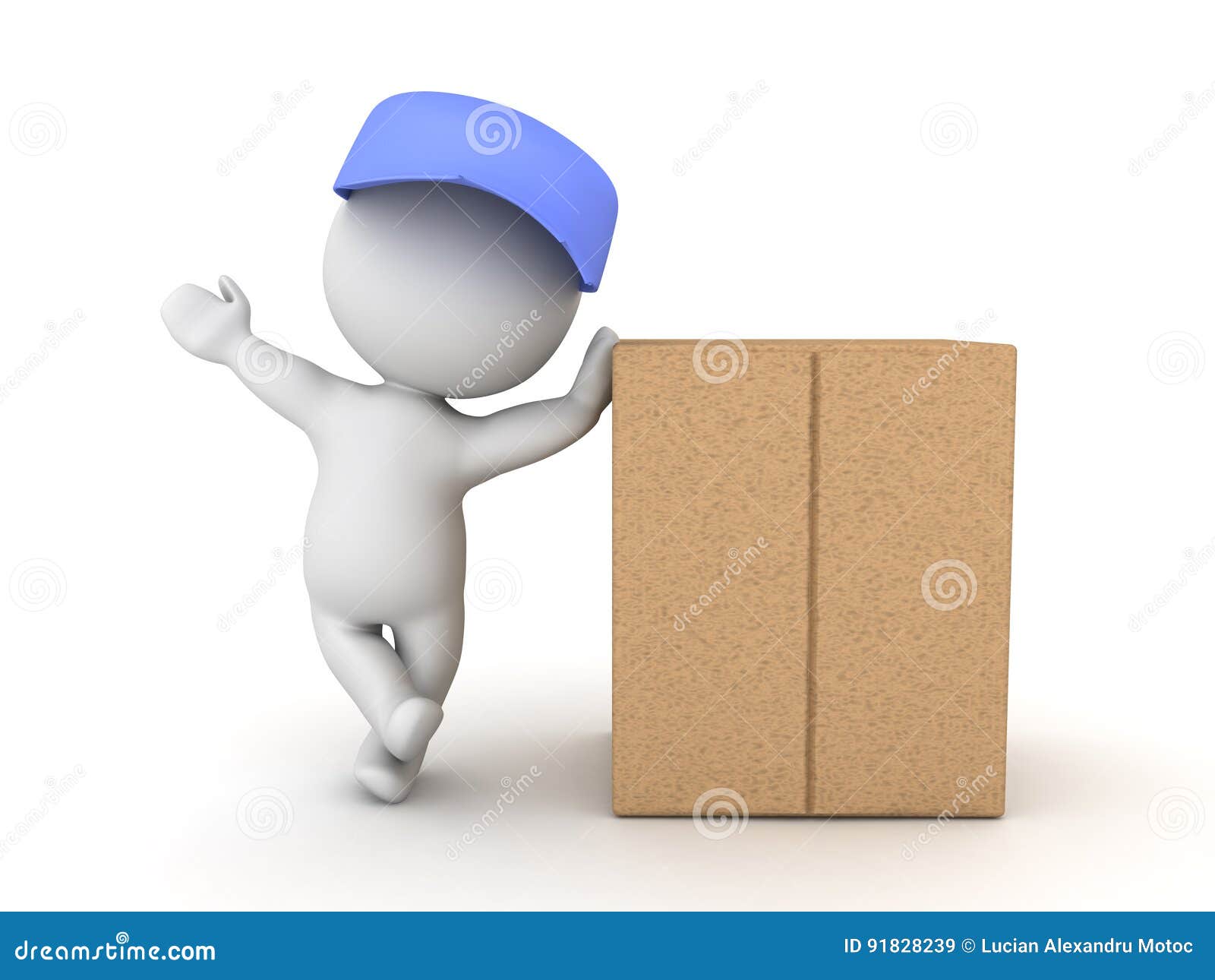 3D Character Leaning on Cardboard Box Package Stock Illustration ...