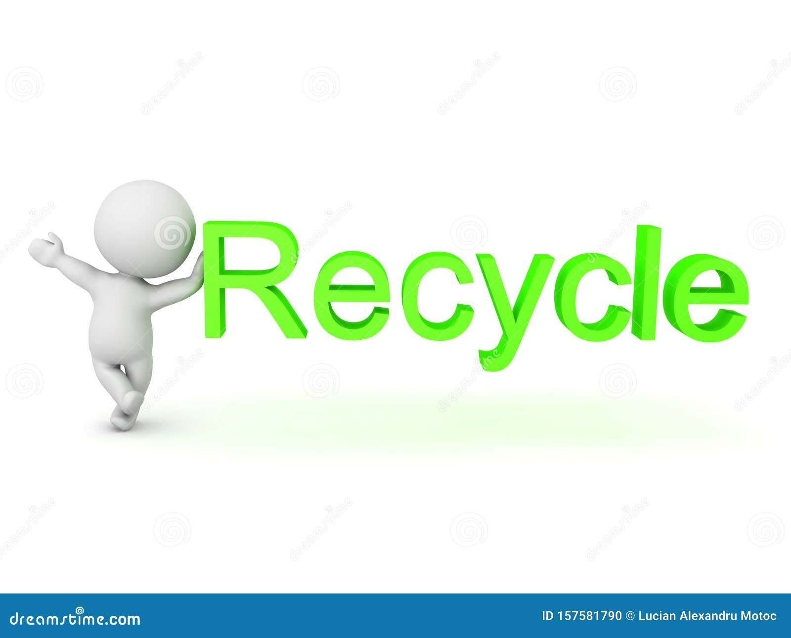 3D Character Leaning on Green Recycle Text Stock Illustration ...