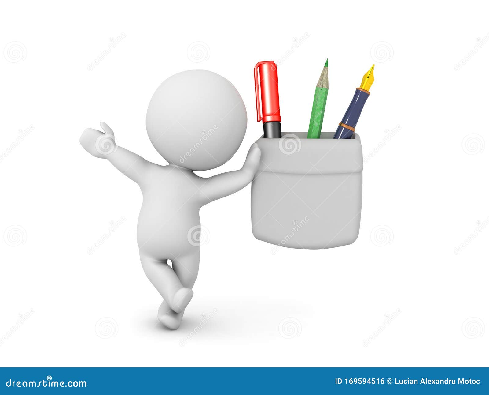 3D Character Leaning on Pocket Protector Stock Illustration ...