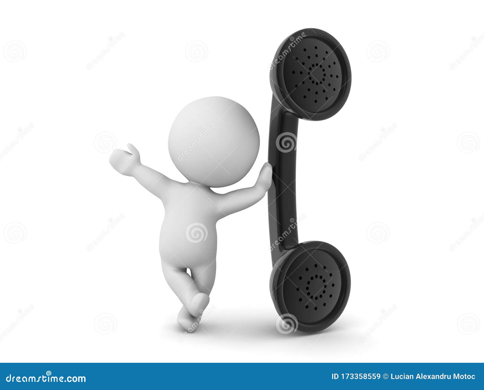 3D Character Leaning on Retro Black Telephone Handset Stock ...