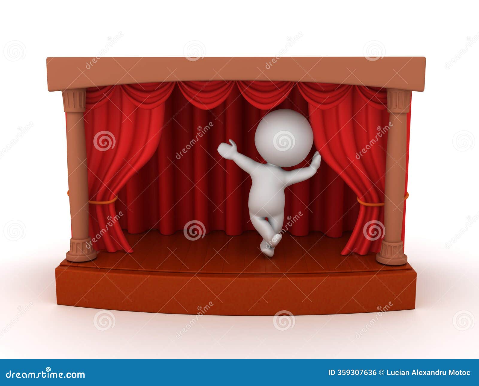3D Character Leaning on Stage Curtain Stock Illustration - Illustration ...
