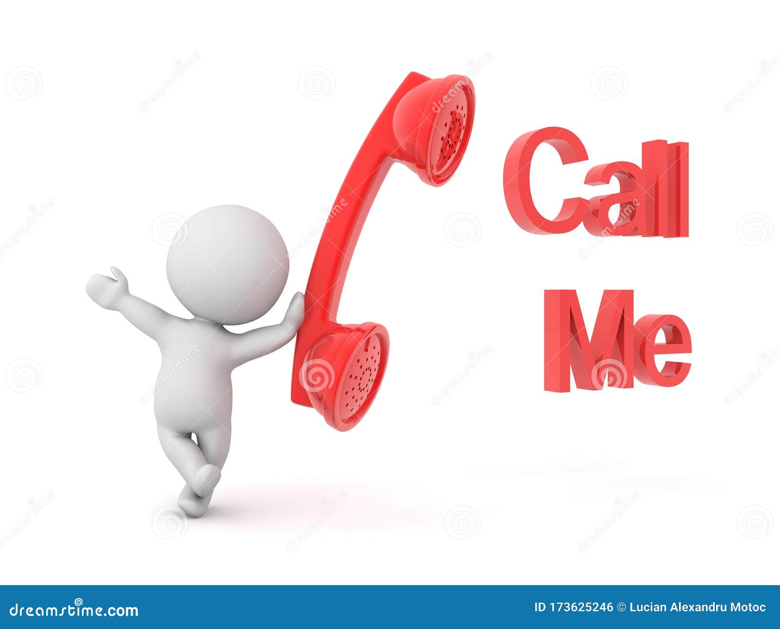 3D Character Leaning on Telephone Handset with Text Saying Call Me ...