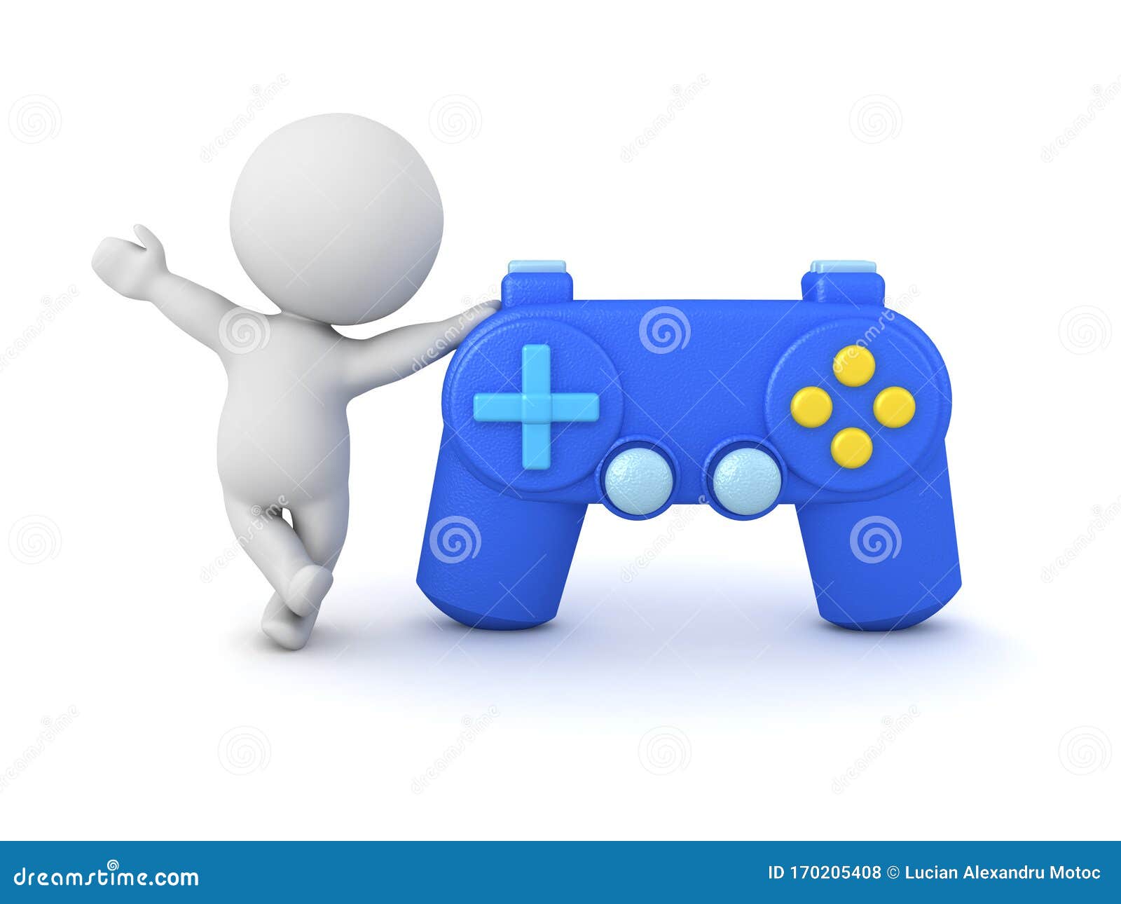 3D Character Leaning on Video Game Controller Stock Illustration ...