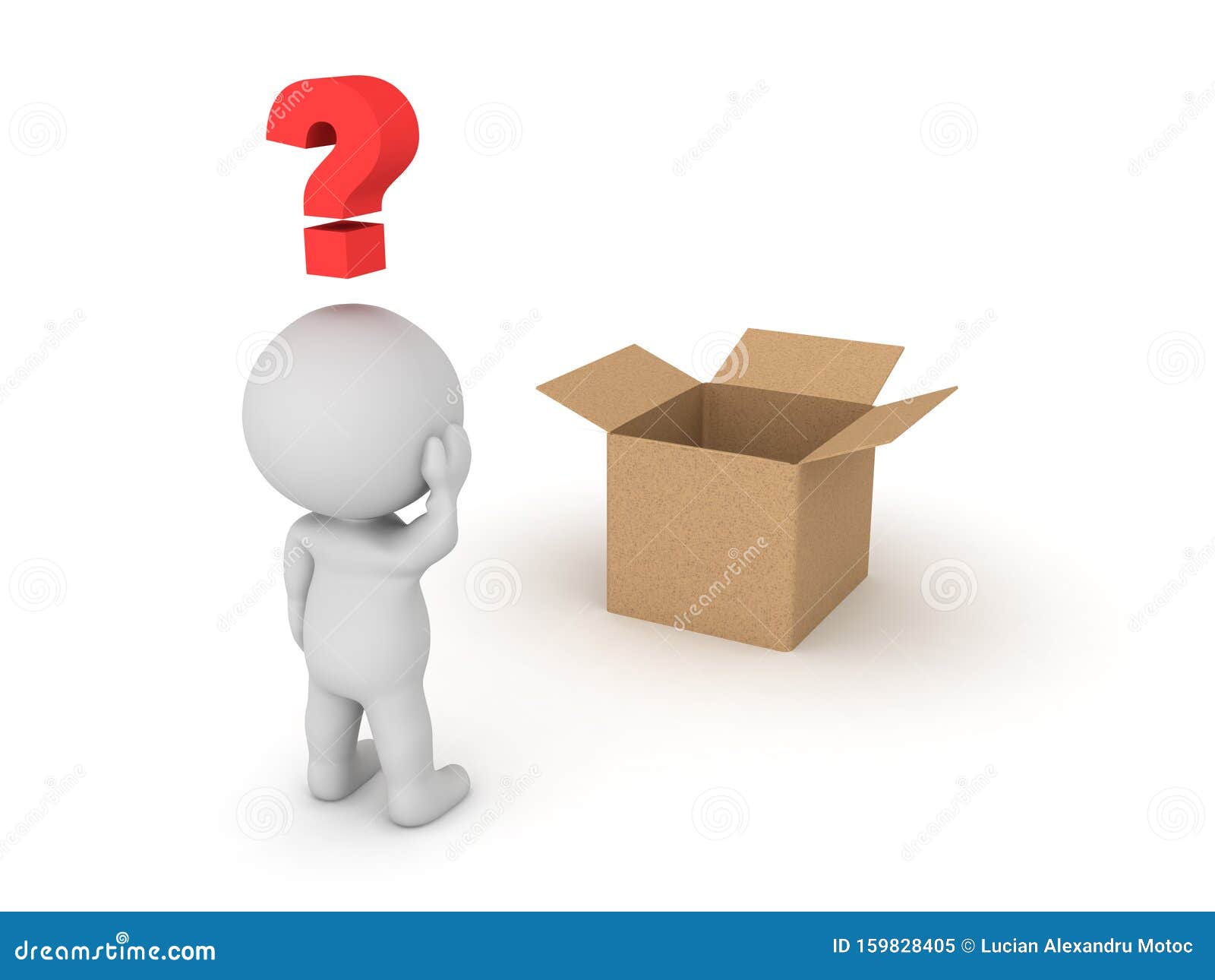 3D Character Looking Curious at Opened Box Stock Illustration ...