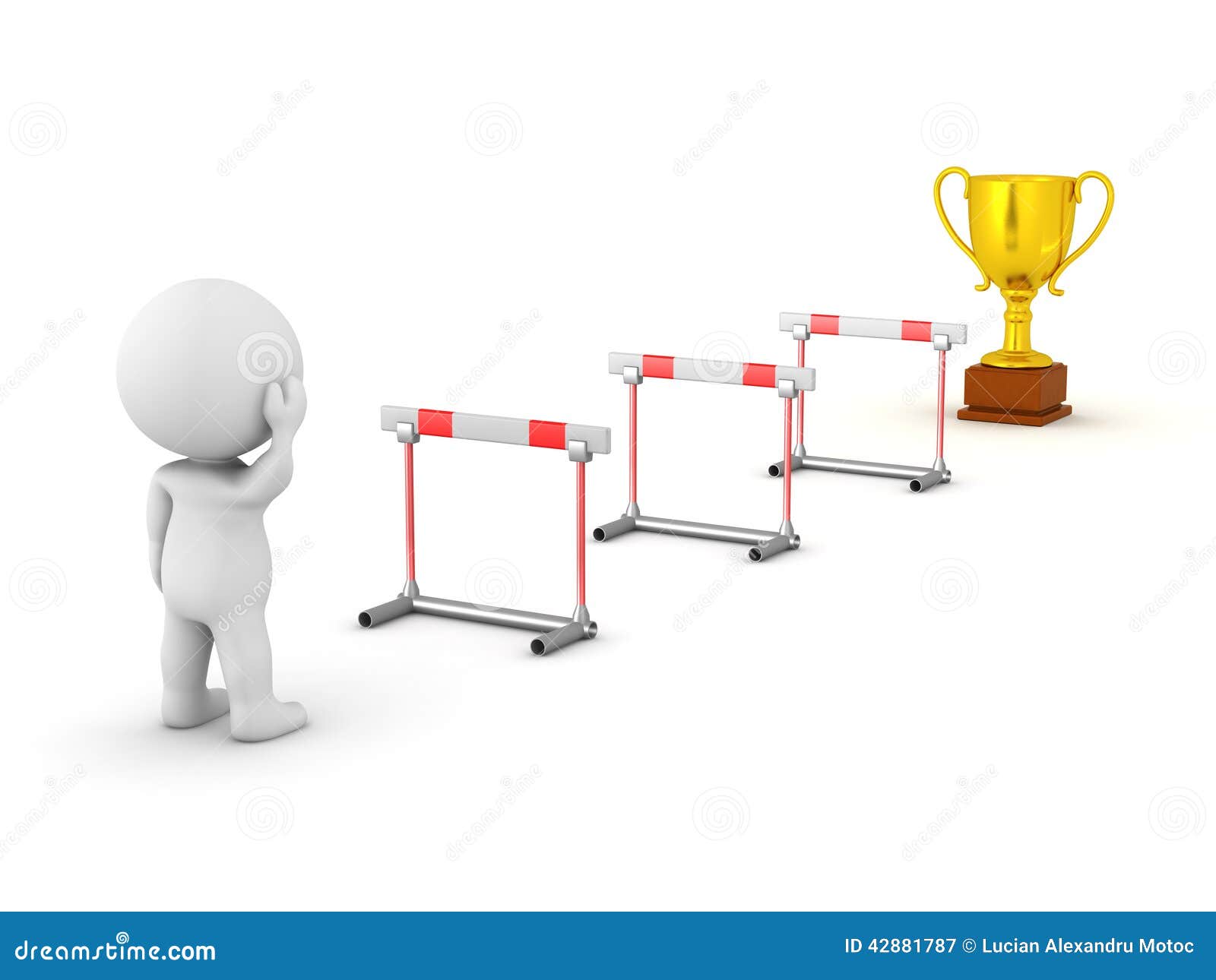 3D Character Looking At Obstacles And Trophy Stock Illustration - Image ...