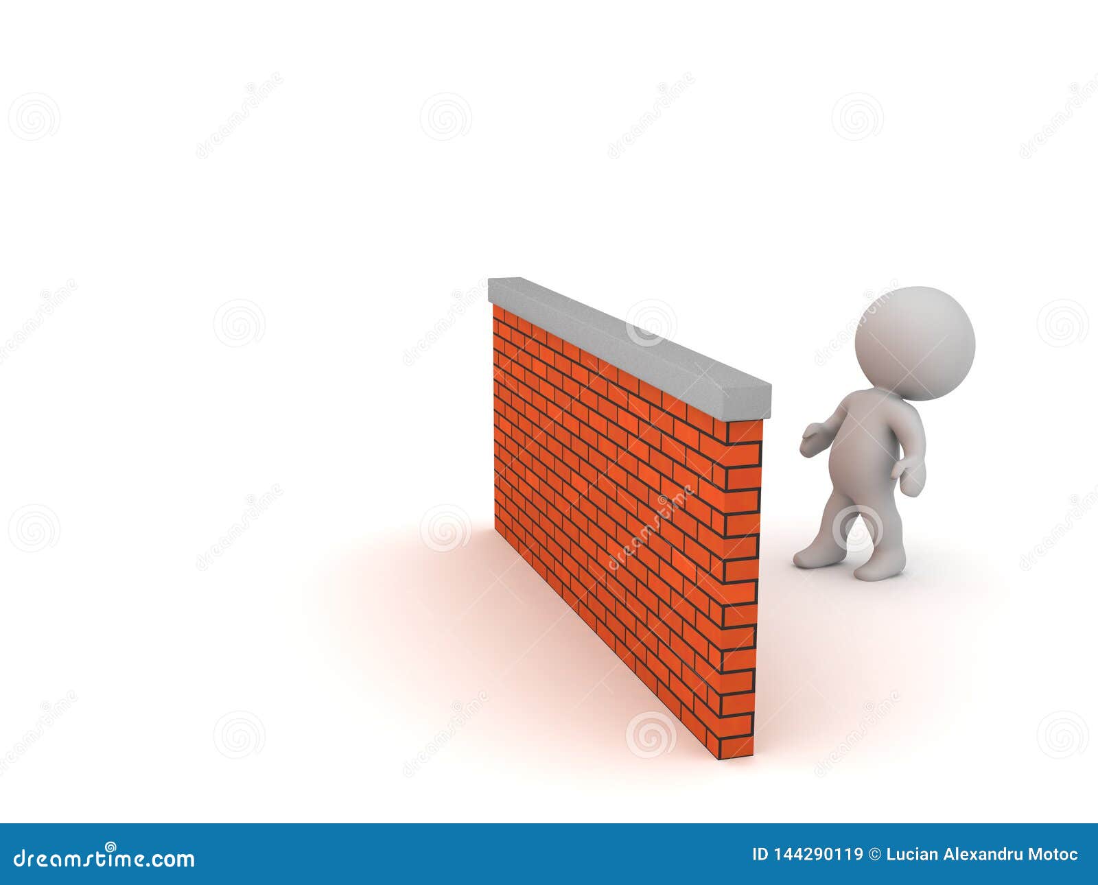 3D Character Looking Over Brick Wall Stock Illustration - Illustration ...